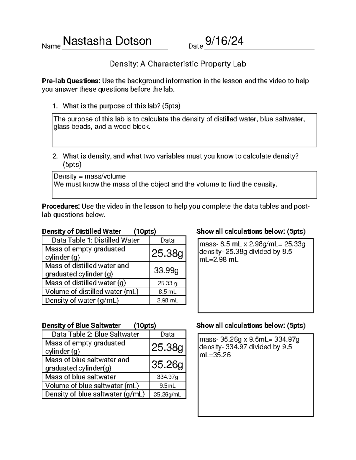 Density+Lab+Student+Handout+v2023 changed - Name Date Density: A ...