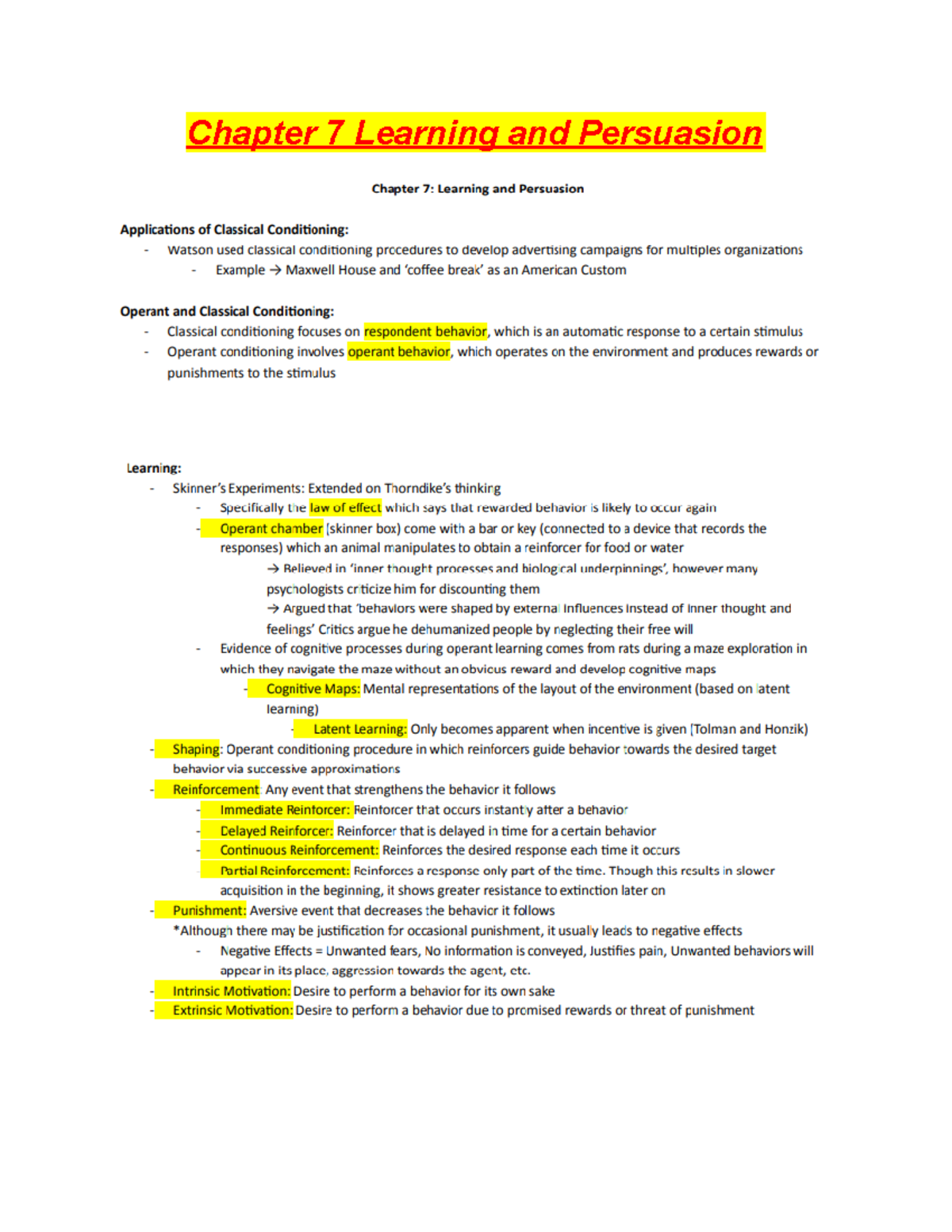 Chapter 7 Learning and Persuasion - PSY 350L - Chapter 7 Learning and ...