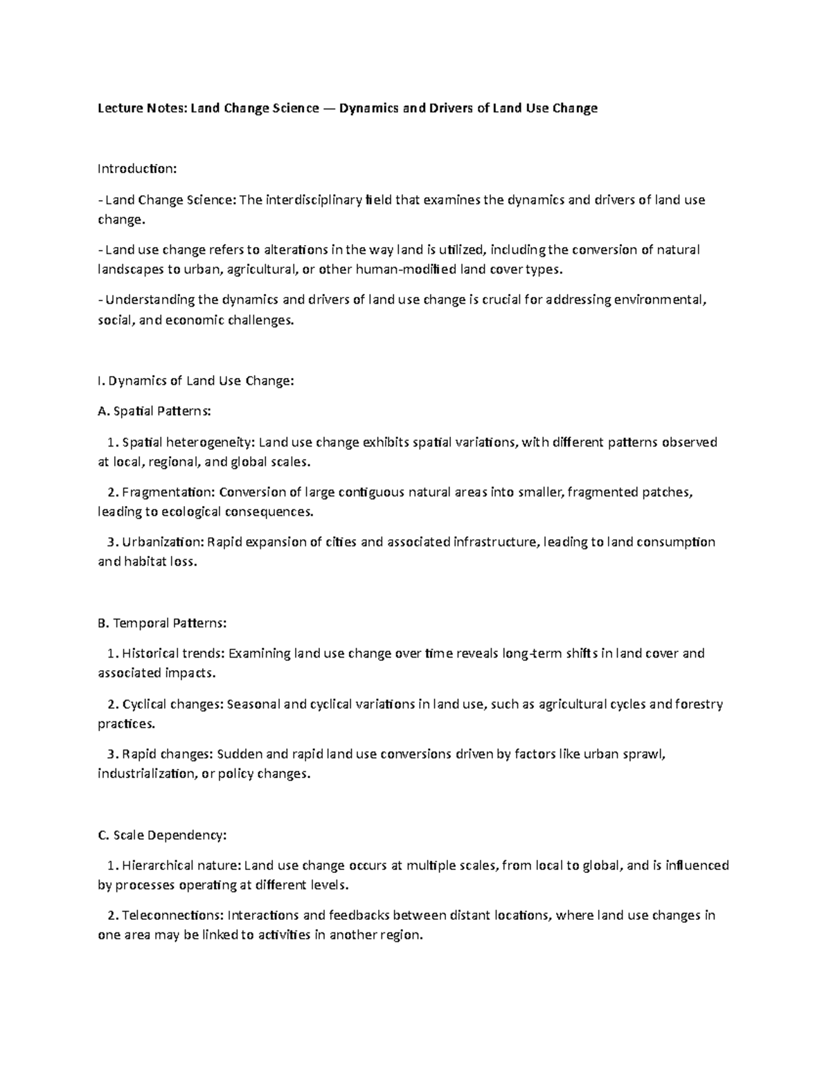 Lecture Notes: Land Change Science — Dynamics and Drivers of Land Use ...