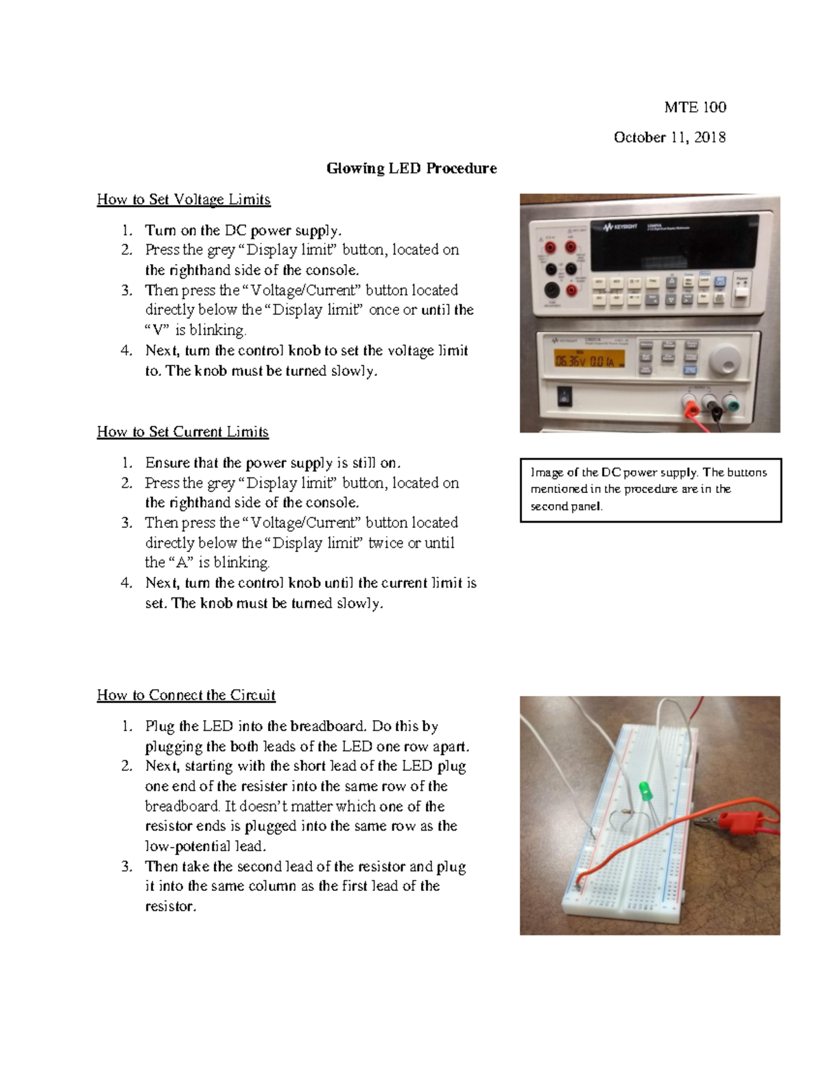 MTE 100 LED Procedure - MTE 100 - UWaterloo - Studocu