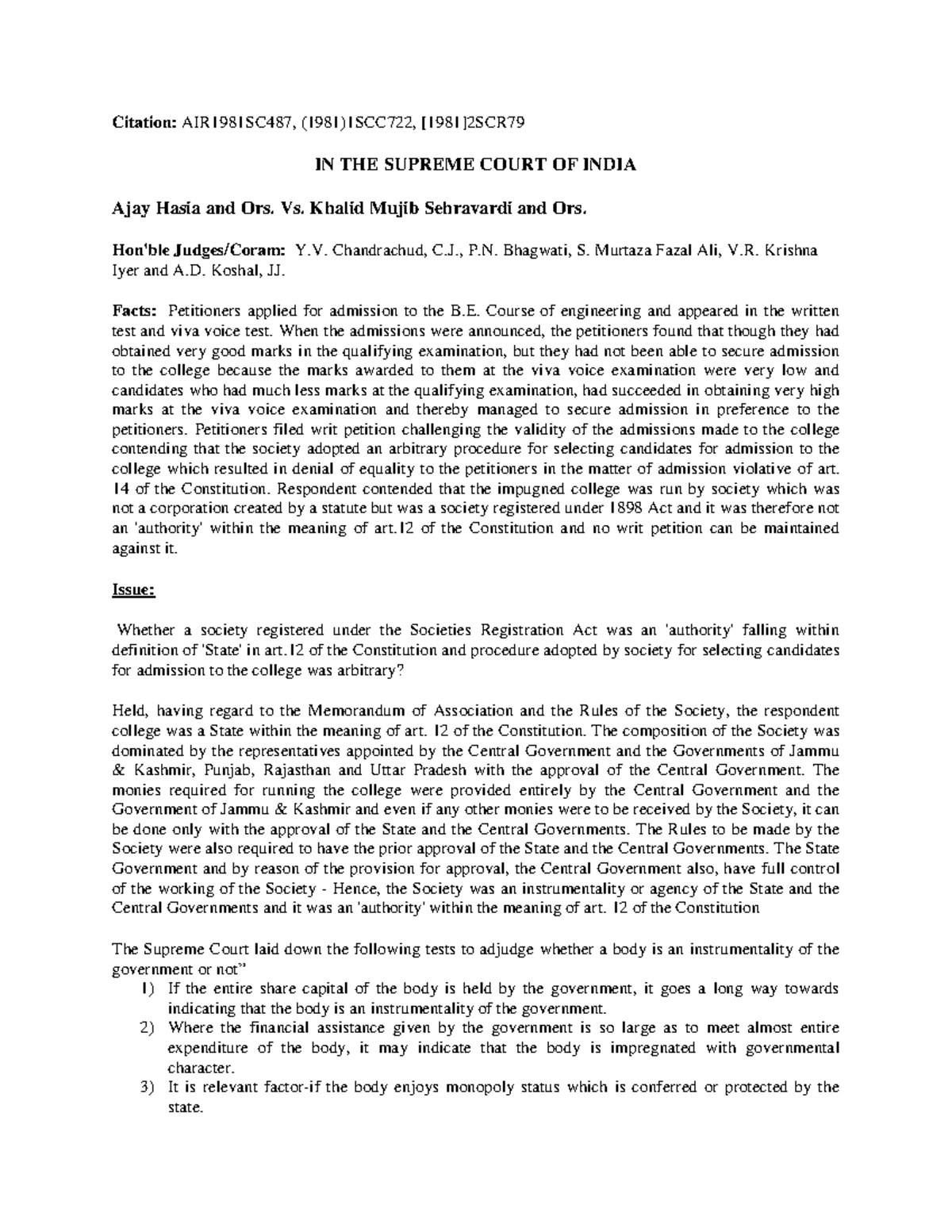 1. Ajay Hasia done - case - Citation: AIR1981SC487, (1981)1SCC722 ...