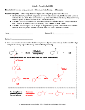 4. Exam 2 (Chem 3A - Summer 2021) - Key - Chemistry 3A – Exam # 2 ...