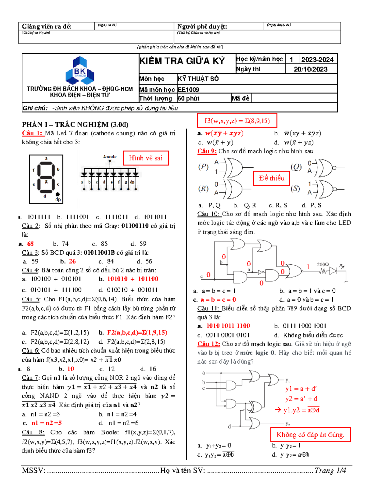 De Ktghk EE1009 HK231 DA - Giảng viên ra đề: (Ngày ra đề) Người phê ...