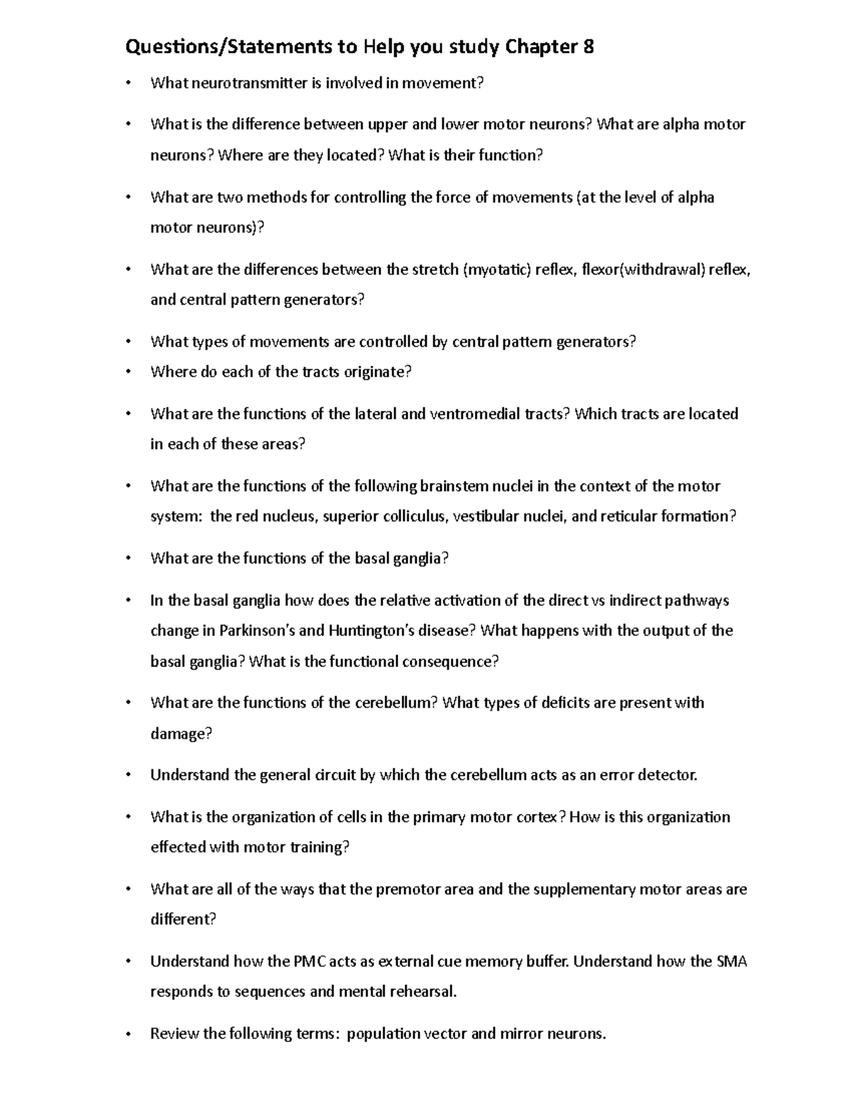 Questions to Help You Study Quiz Chapter 8-1 - Questions/Statements to ...