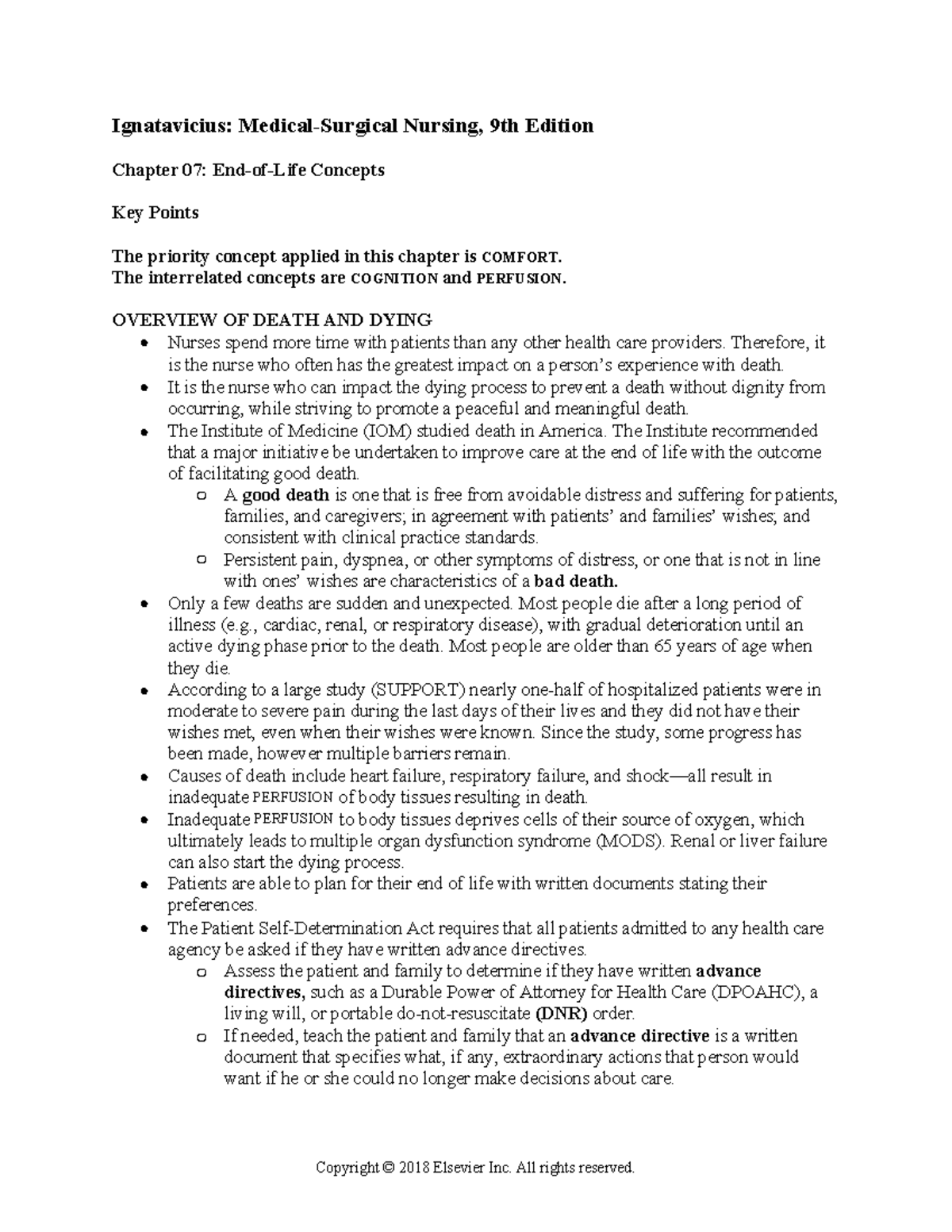 End of life concepts - Notes - Ignatavicius: Medical-Surgical Nursing ...