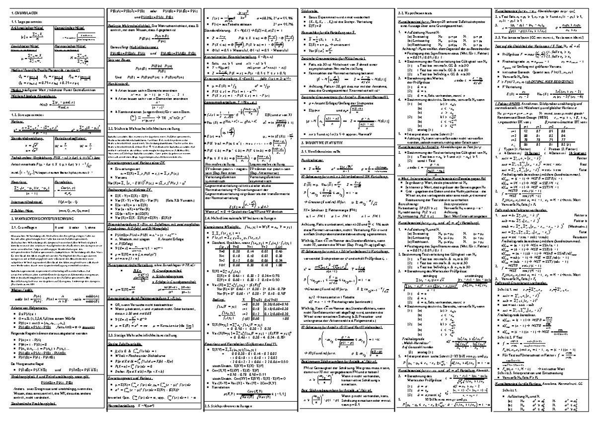 Fo Me Formelblatt - Zusammenfassung Statistik (BLE) - 1. GRUNDLAGEN ...