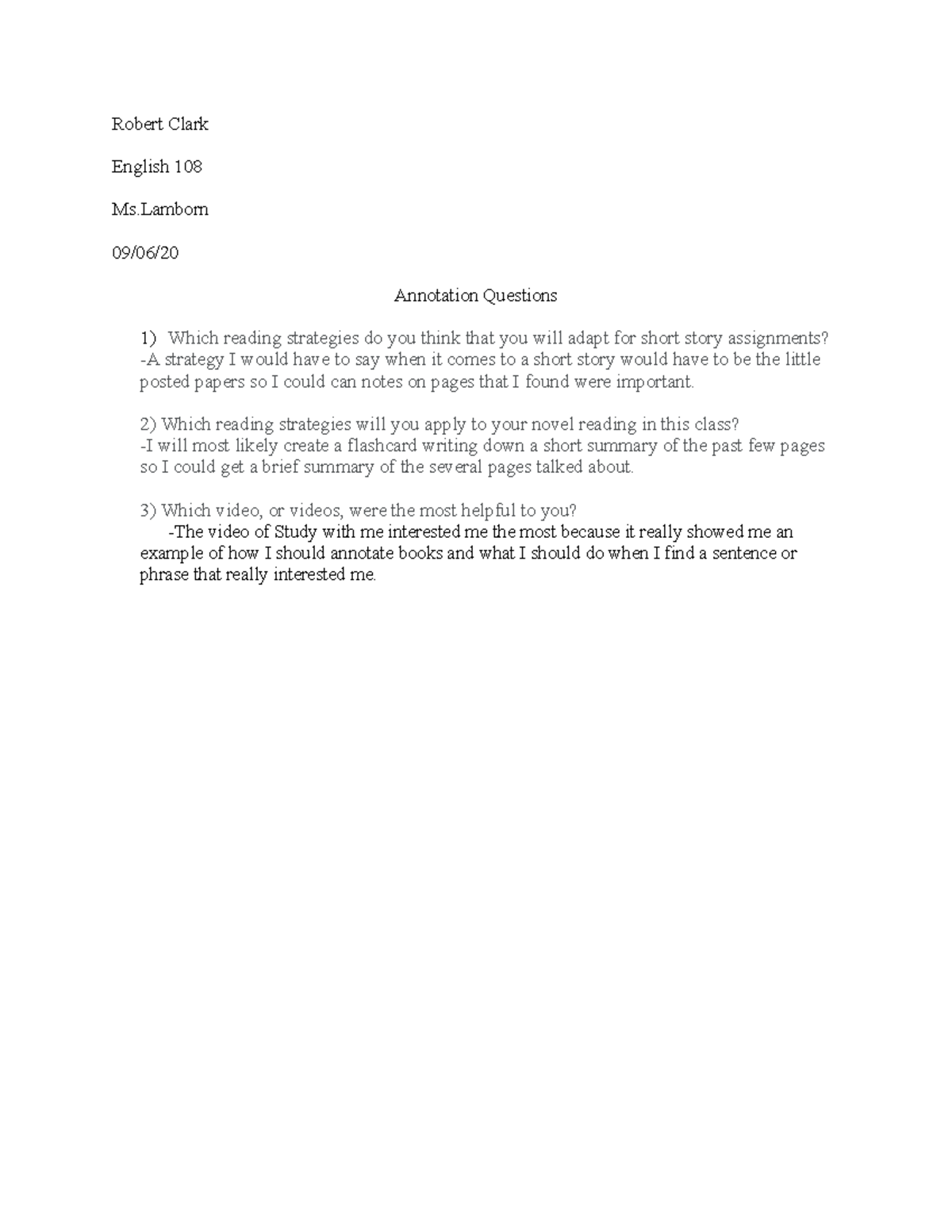 Annotation Questions English Composition Descriptive - Robert Clark ...