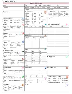 Nurse Report Sheet A 4 - PATIENT BACKGROUND Name: Room #: MD: Temp AC ...
