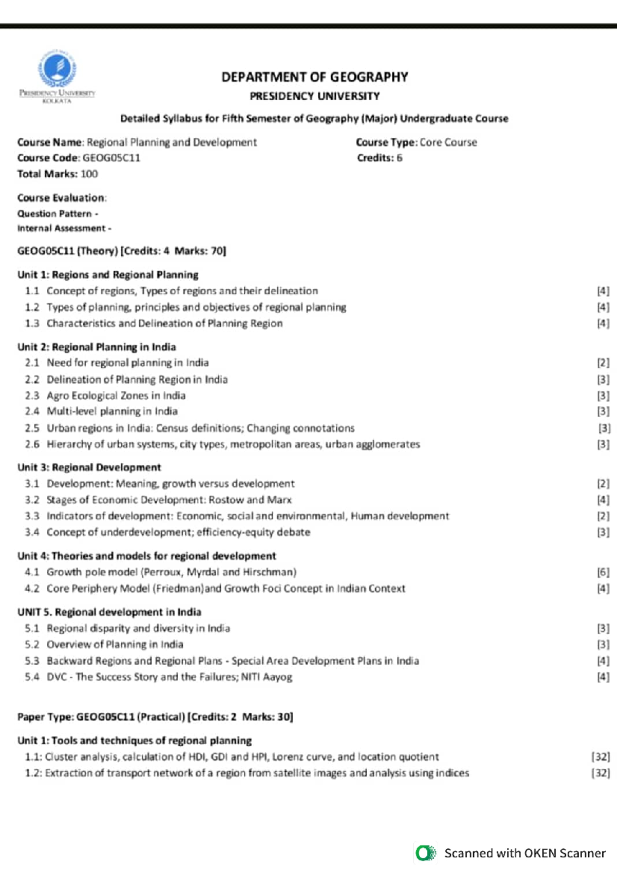 Syllabus - Summary Geography - DEPARTMENT OF GEOGRAPHY PRESIDENCY ...