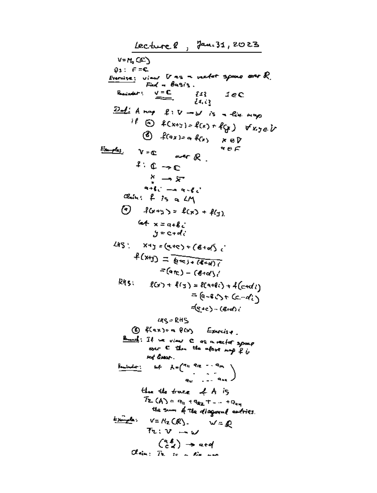Lecture 8, MATH 225 R1 - class notes - Lecture 8 Jan 31 2023 V MaCE Q1 ...