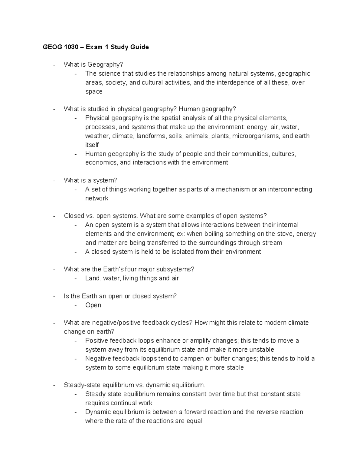 Geog exam 1 study guide - GEOG 1030 – Exam 1 Study Guide What is ...
