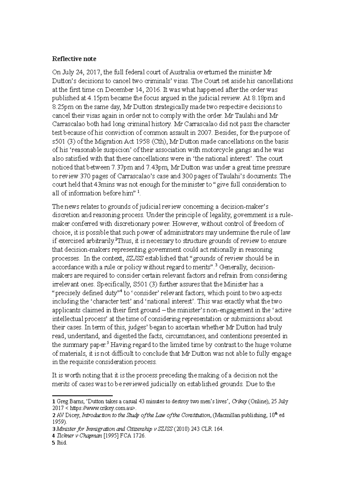 Reflective note - Grade: 6 - Reflective note On July 24, 2017, the full ...