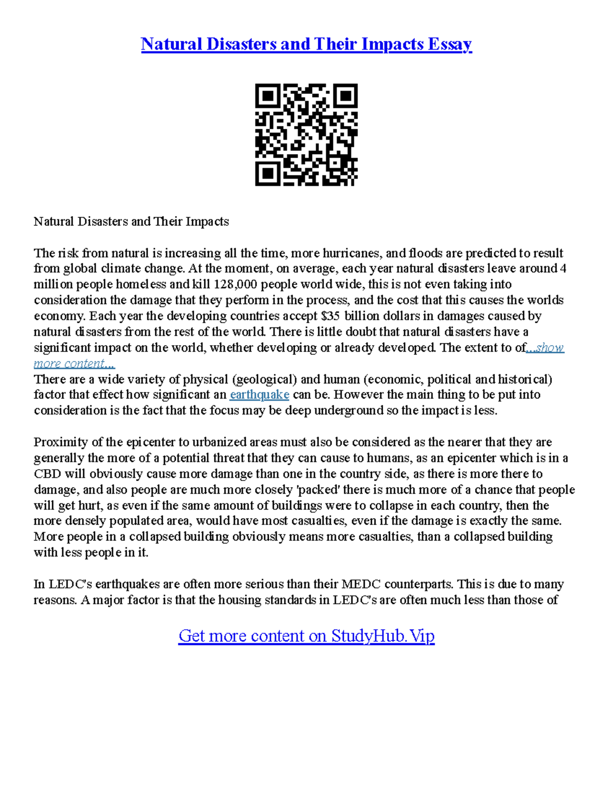 Natural Disaster Essay - Natural Disasters and Their Impacts Essay ...