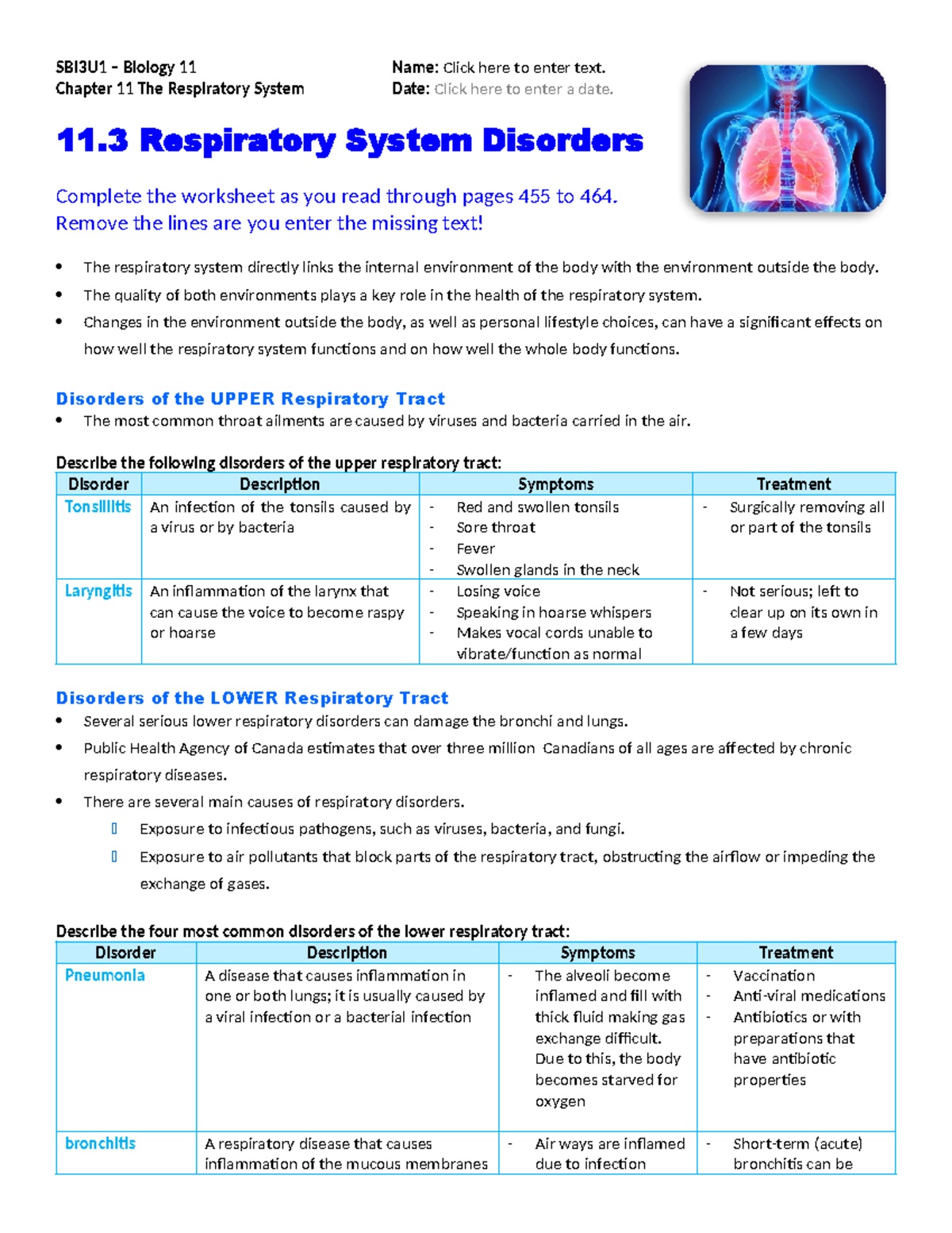 11.3 Respiratory System Disorders (FIB Textbook Worksheet) - SBI3U1 ...