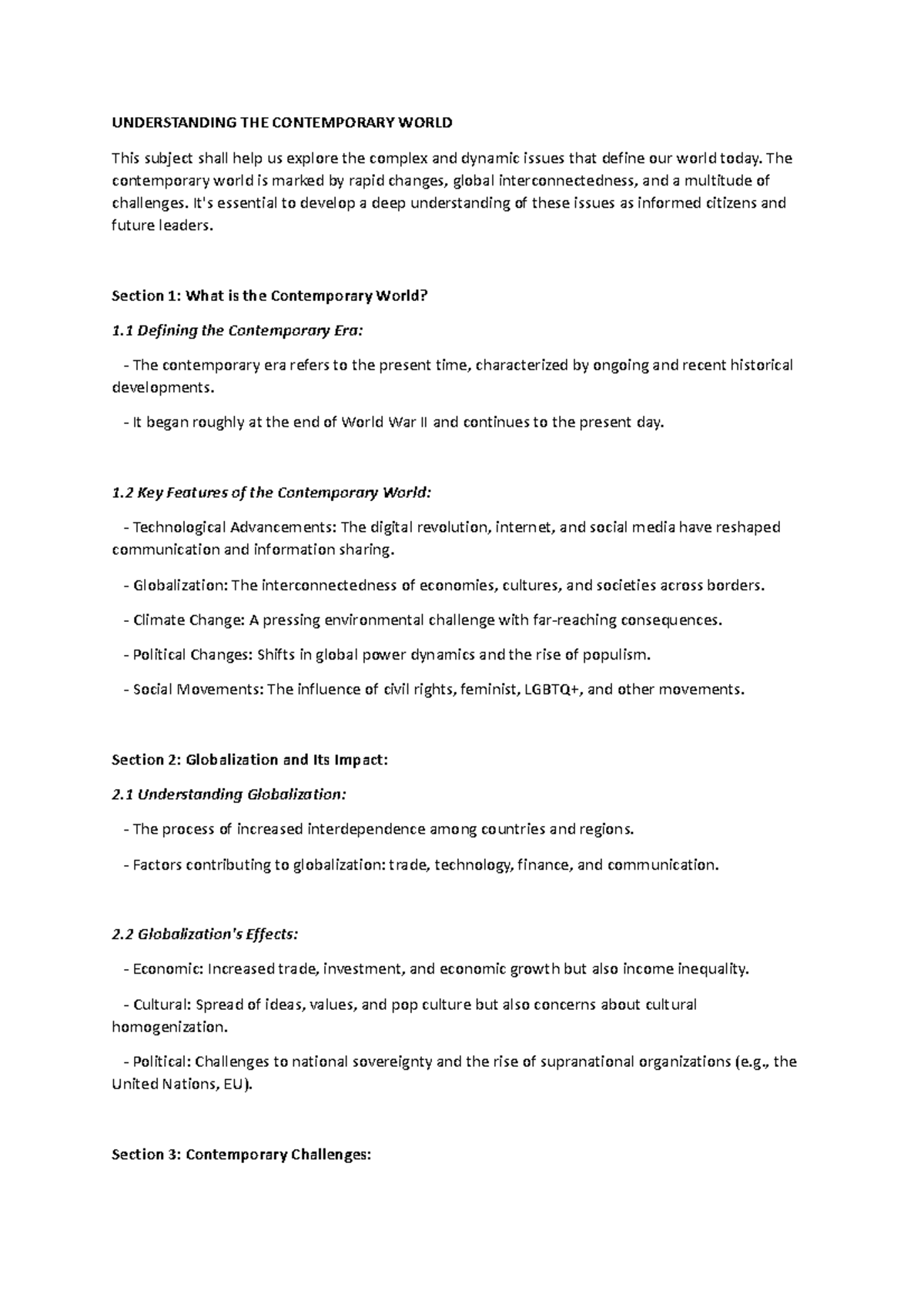 Contemporary World - hsjdb - UNDERSTANDING THE CONTEMPORARY WORLD This ...