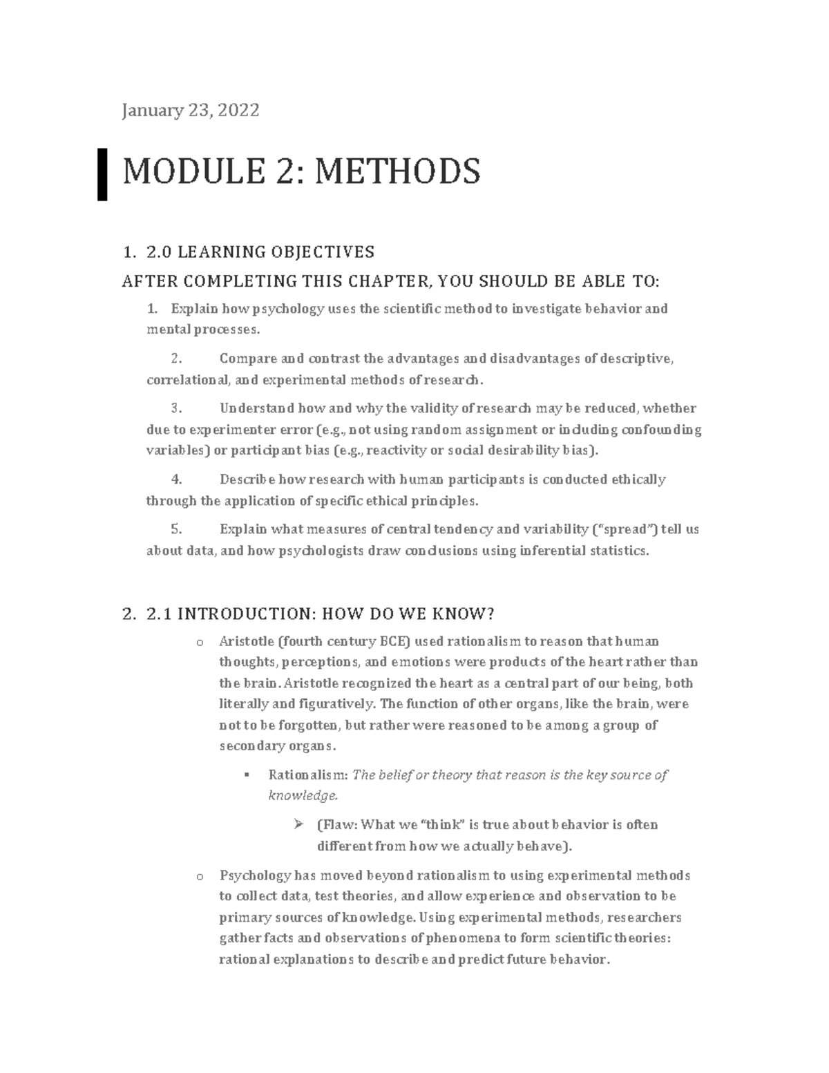 Module 2 Psychology - January 23, 2022 MODULE 2: METHODS 1. 2 LEARNING ...