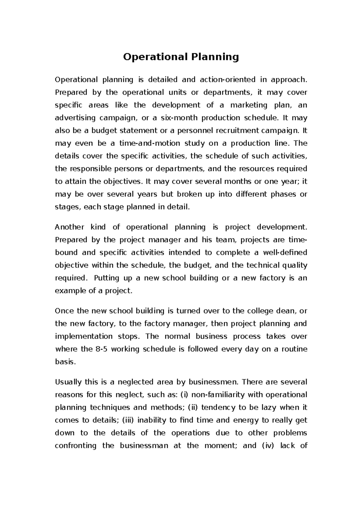 Operational Planning - Operational Planning Operational planning is ...