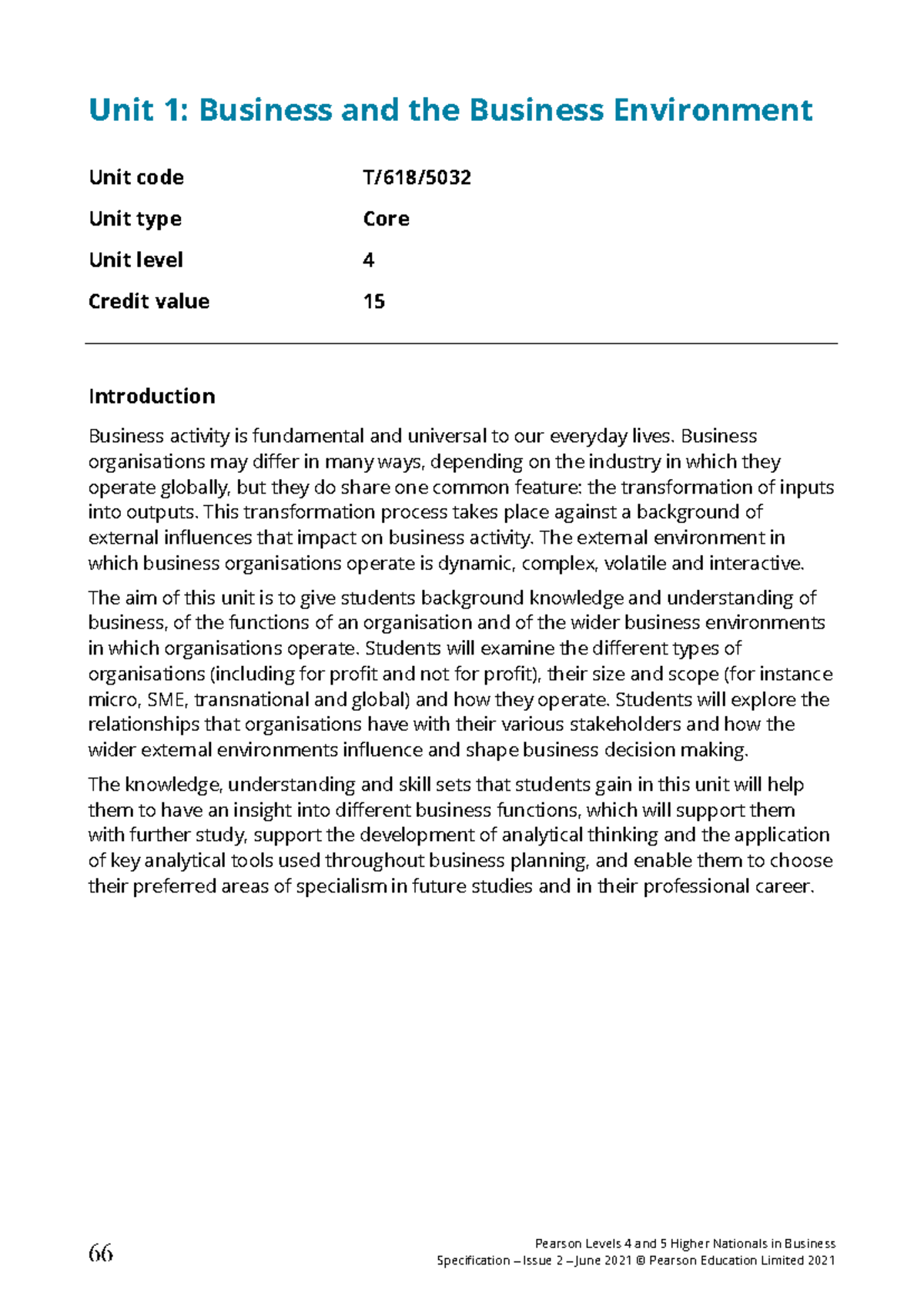 Unit1specifications 2021 - Pearson Levels 4 and 5 Higher Nationals in ...