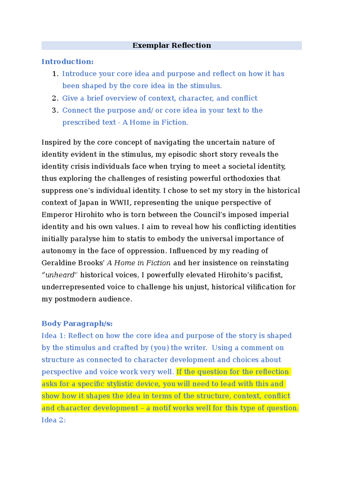 Exemplar Reflection - Exemplar Reflection Introduction: 1. Introduce ...
