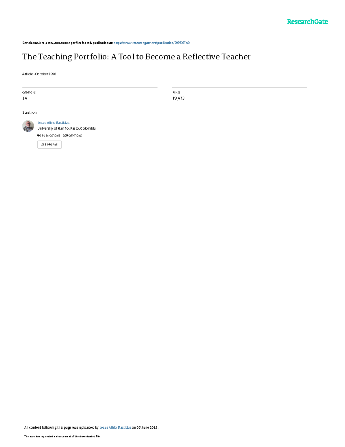 The Teaching Portfolio A Tool to Become a Reflecti - See discussions ...