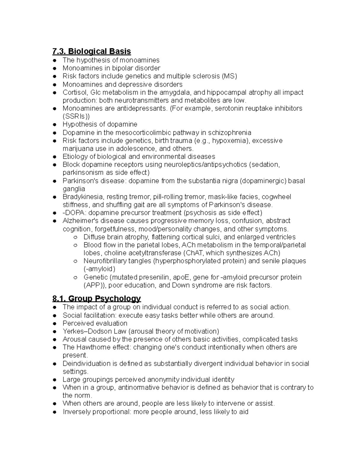 Biological Basis - notes - 7. Biological Basis The hypothesis of ...
