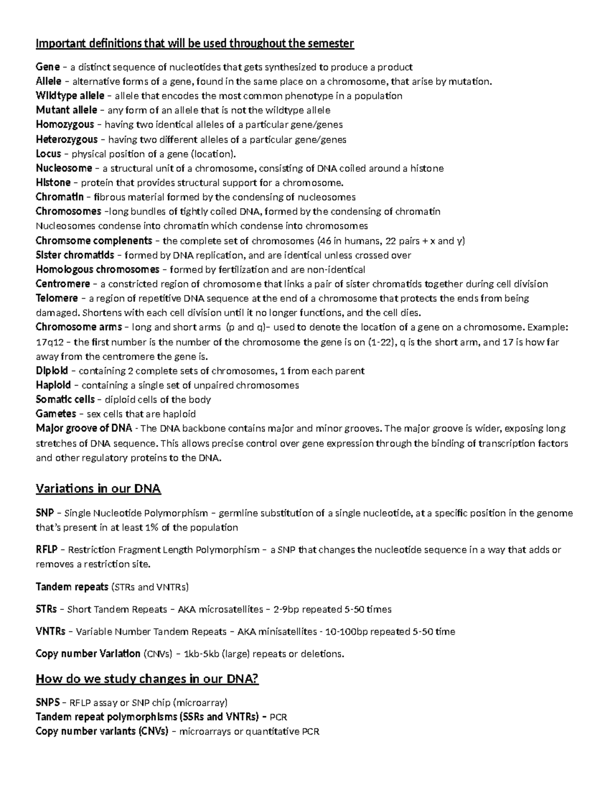 Test 1 study guide - Important definitions that will be used throughout ...