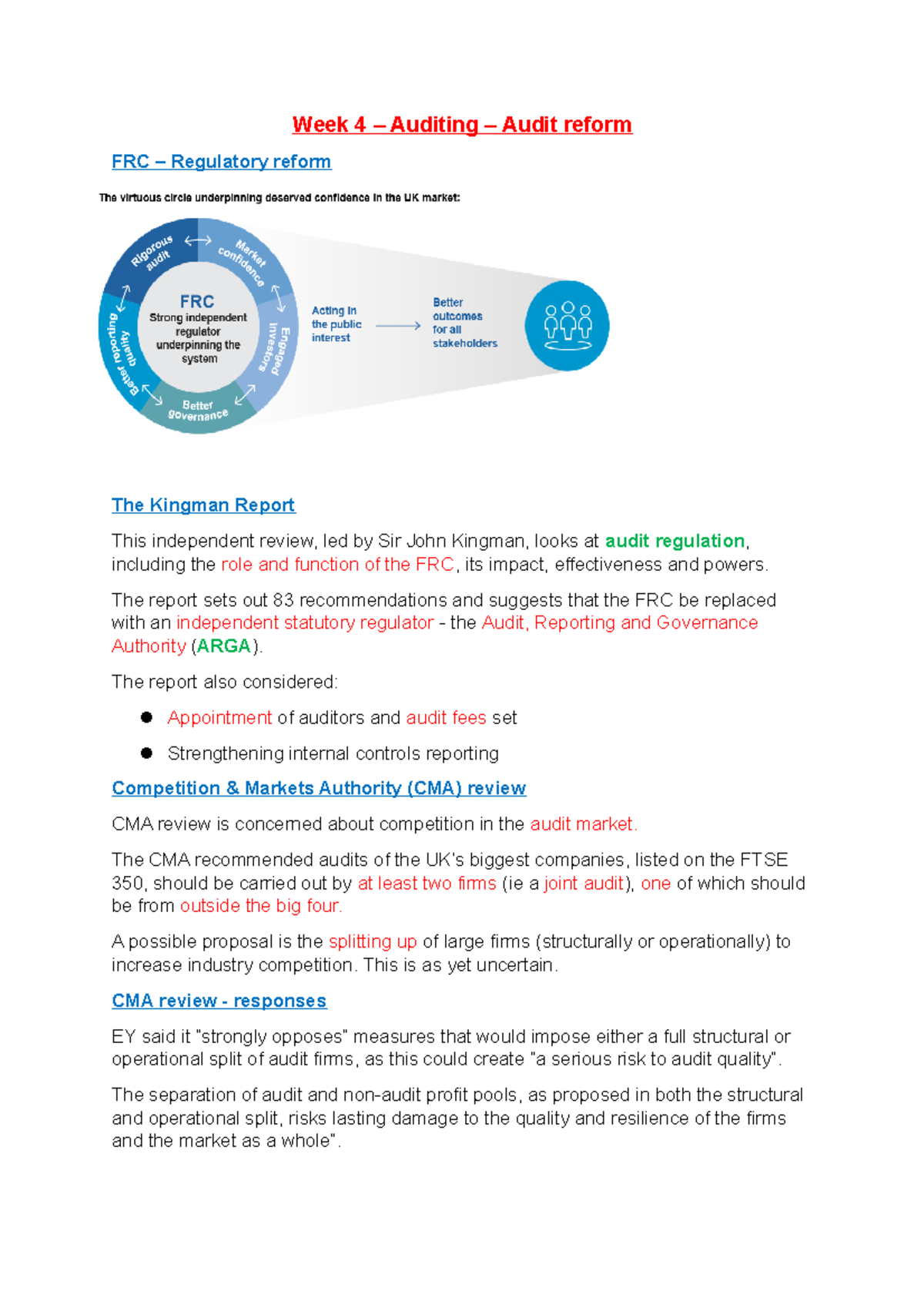 Week 4 audit audit reform - Week 4 – Auditing – Audit reform FRC ...