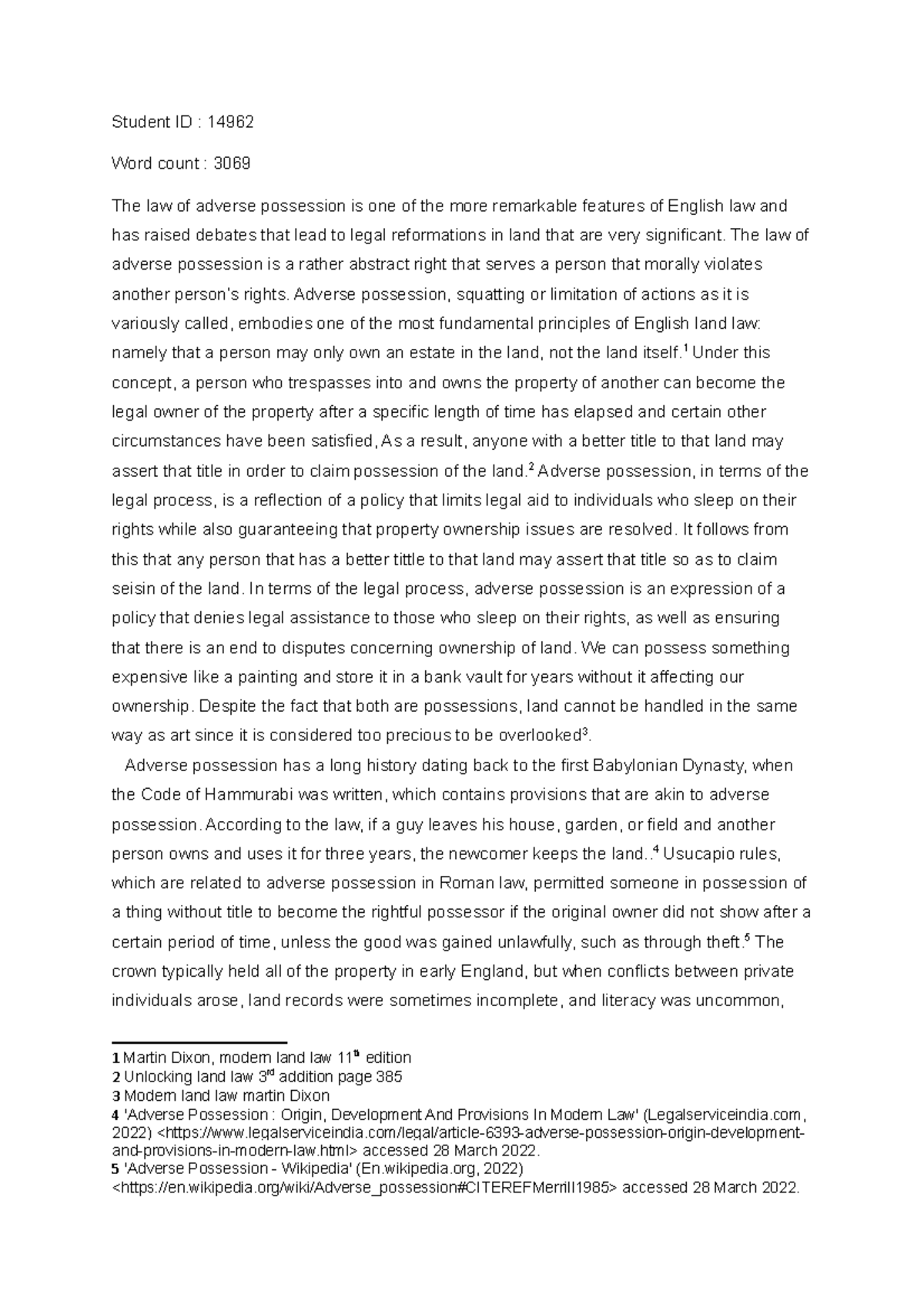 [ LA201 ] 14962 - land law assignment 2022 sample answer - Student ID ...