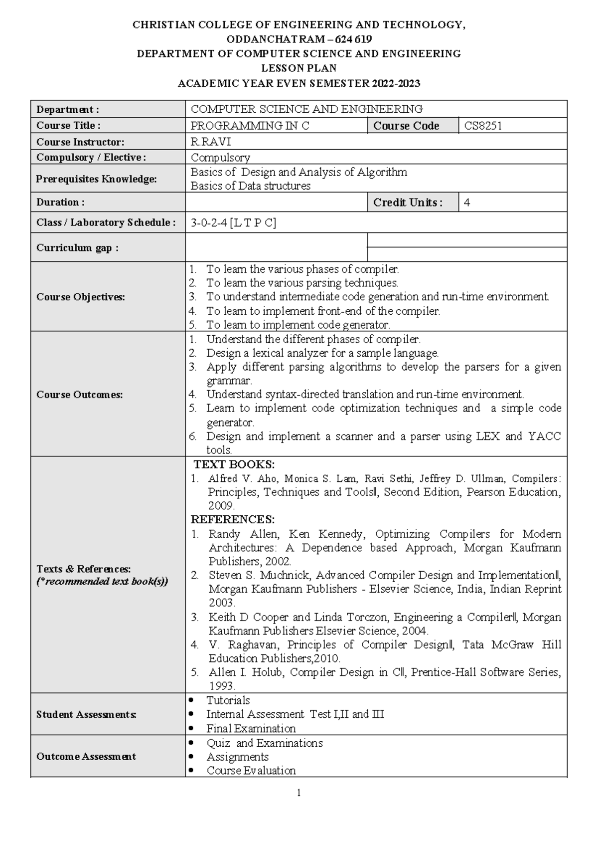 4.Lesson Plan CS8602 CD - CHRISTIAN COLLEGE OF ENGINEERING AND ...