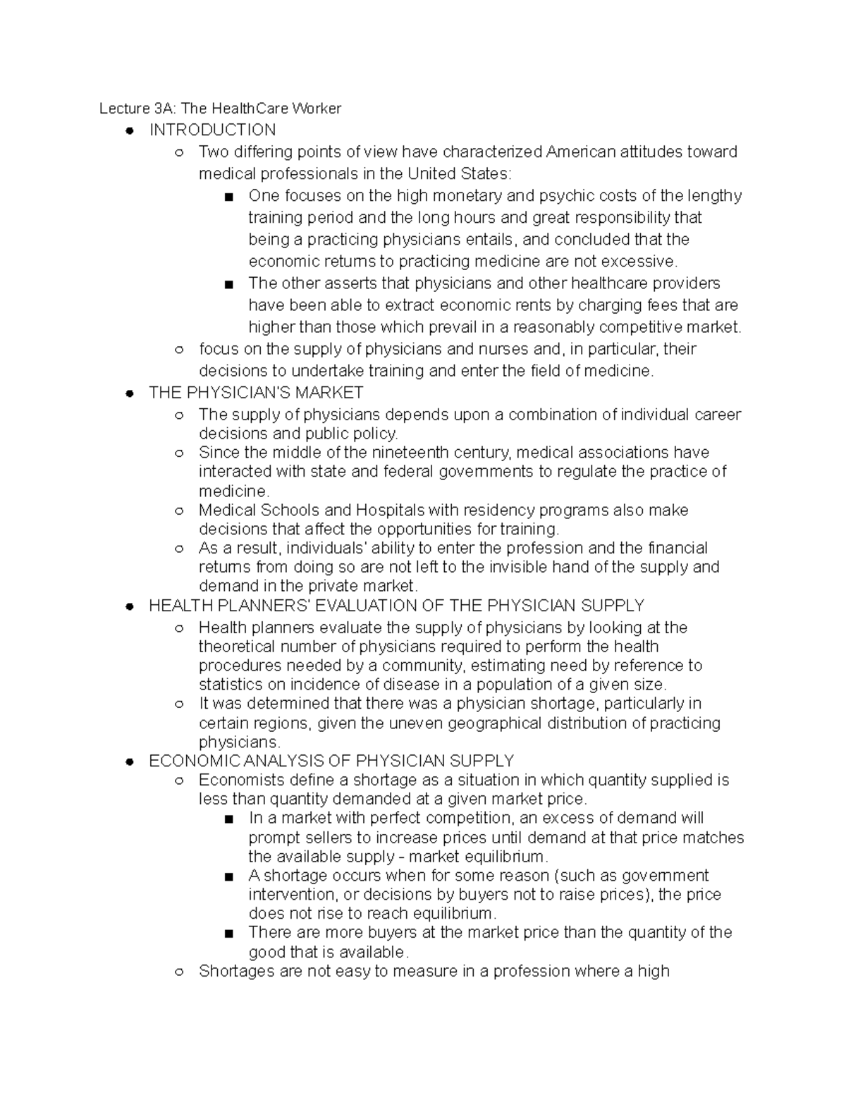 Econ Notes for Test 3 - Lecture 3A: The HealthCare Worker INTRODUCTION ...