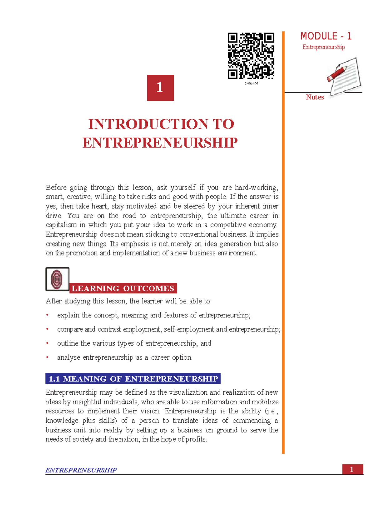Hand-out-entreprenership - MODULE - 1 Entrepreneurship Notes ...