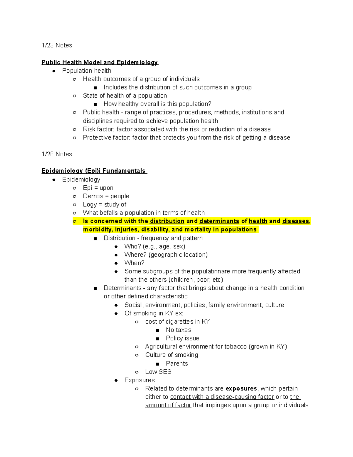 EXAM 1 Notes - 1/23 Notes Public Health Model and Epidemiology ...