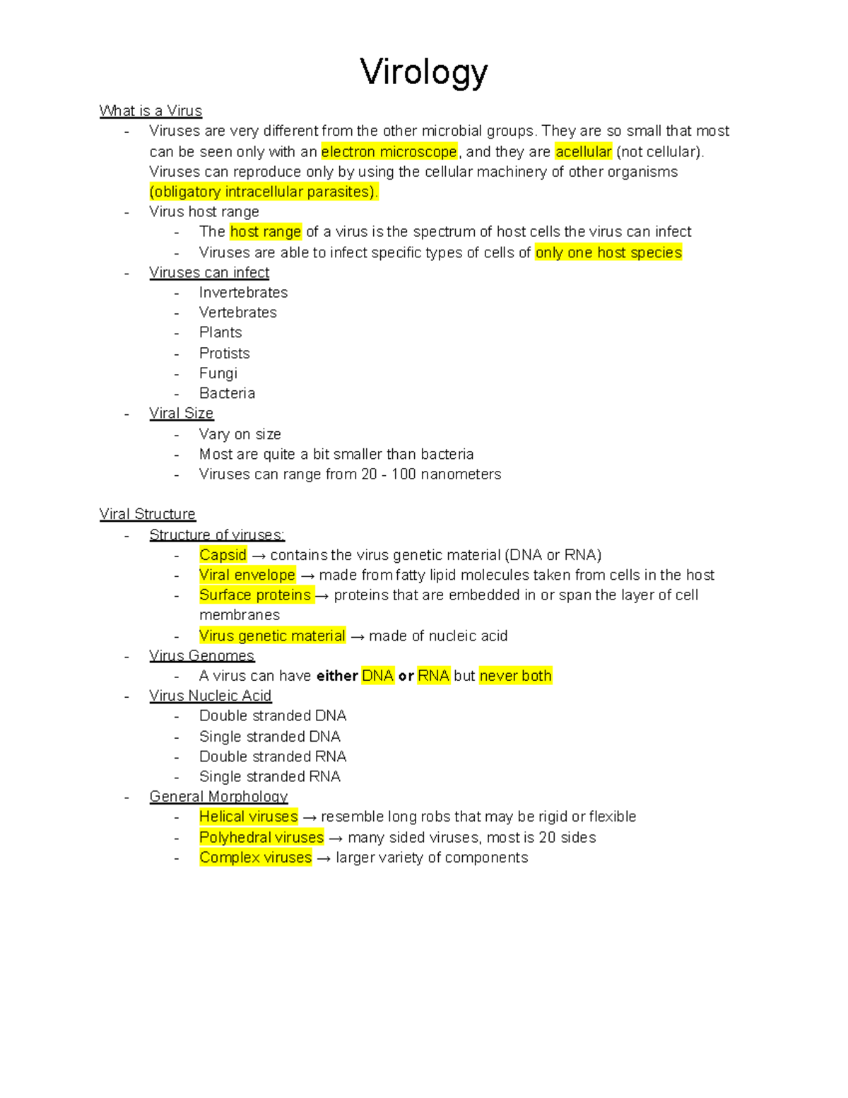 Virology Notes - (2 7-2 9) - Google Docs - Virology What is a Virus ...