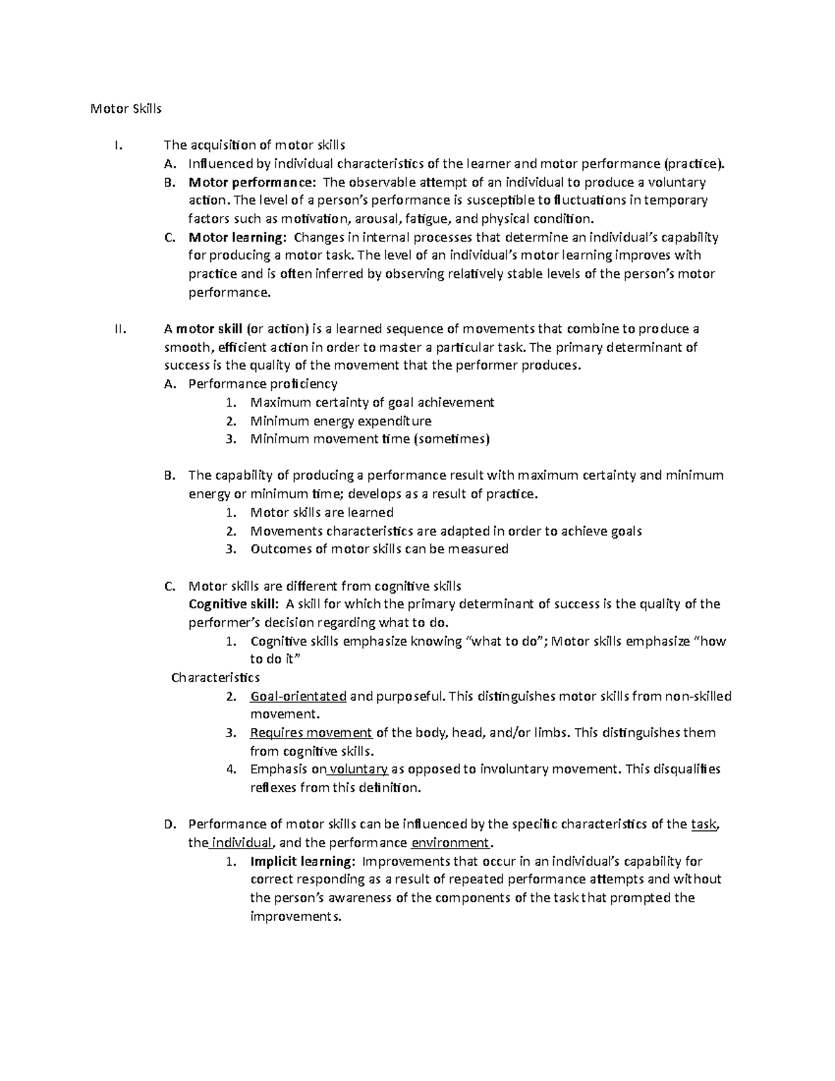 Outline 01 - Motor Skills and Classification Systems (updated) - Motor ...