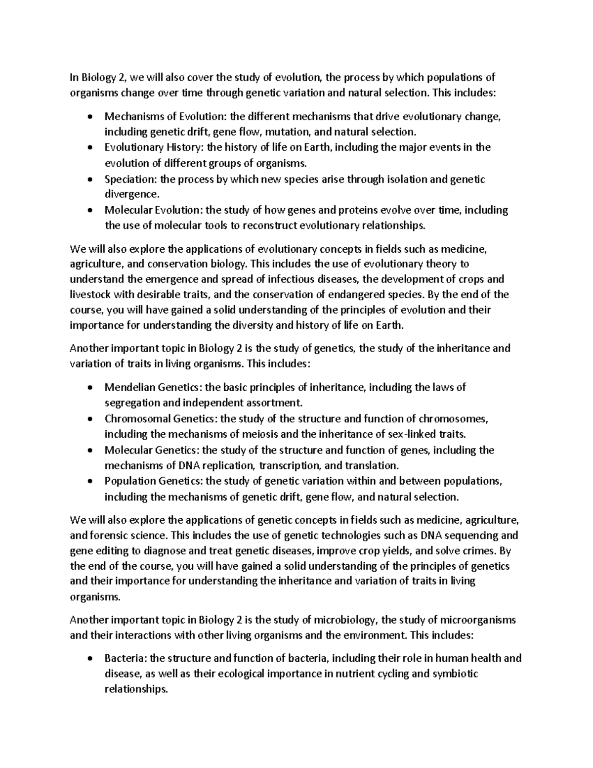 Bio2 - Bio2 - In Biology 2, we will also cover the study of evolution ...