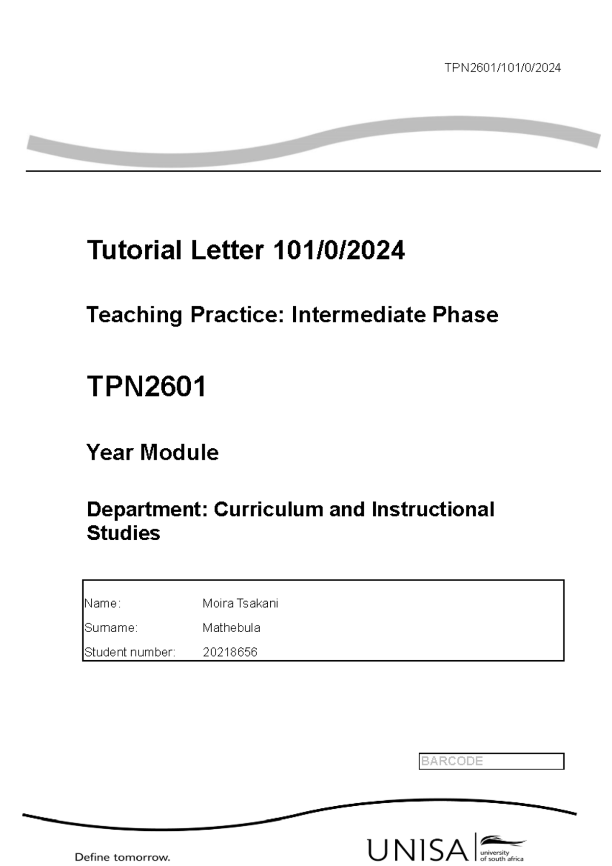 TPN2601 Assignment 1 - TPN2601/101/0/ Tutorial Letter 101/0/ Teaching ...