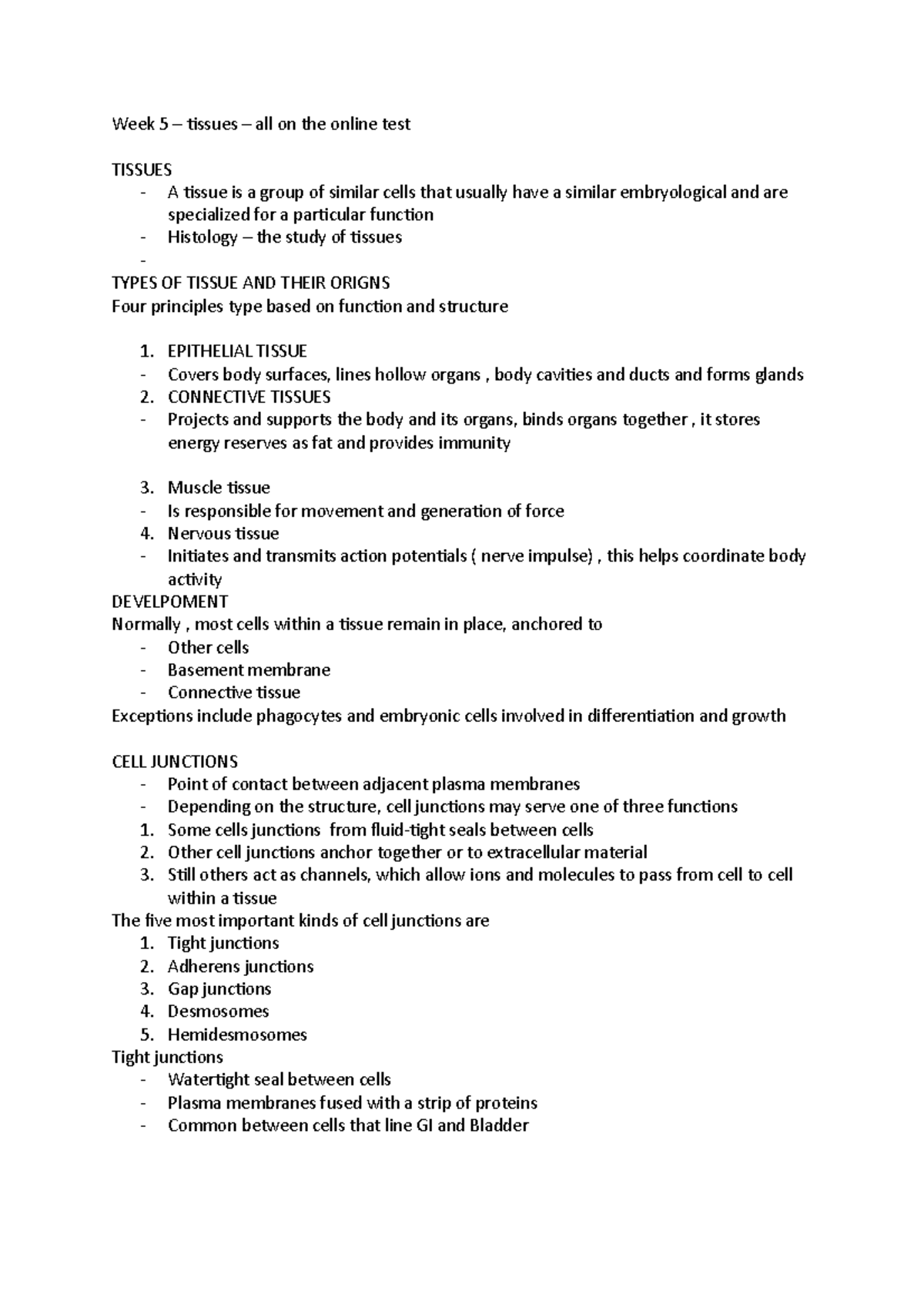 Dermal Science week 5 - Lecture notes week 5 - Week 5 – tissues – all ...