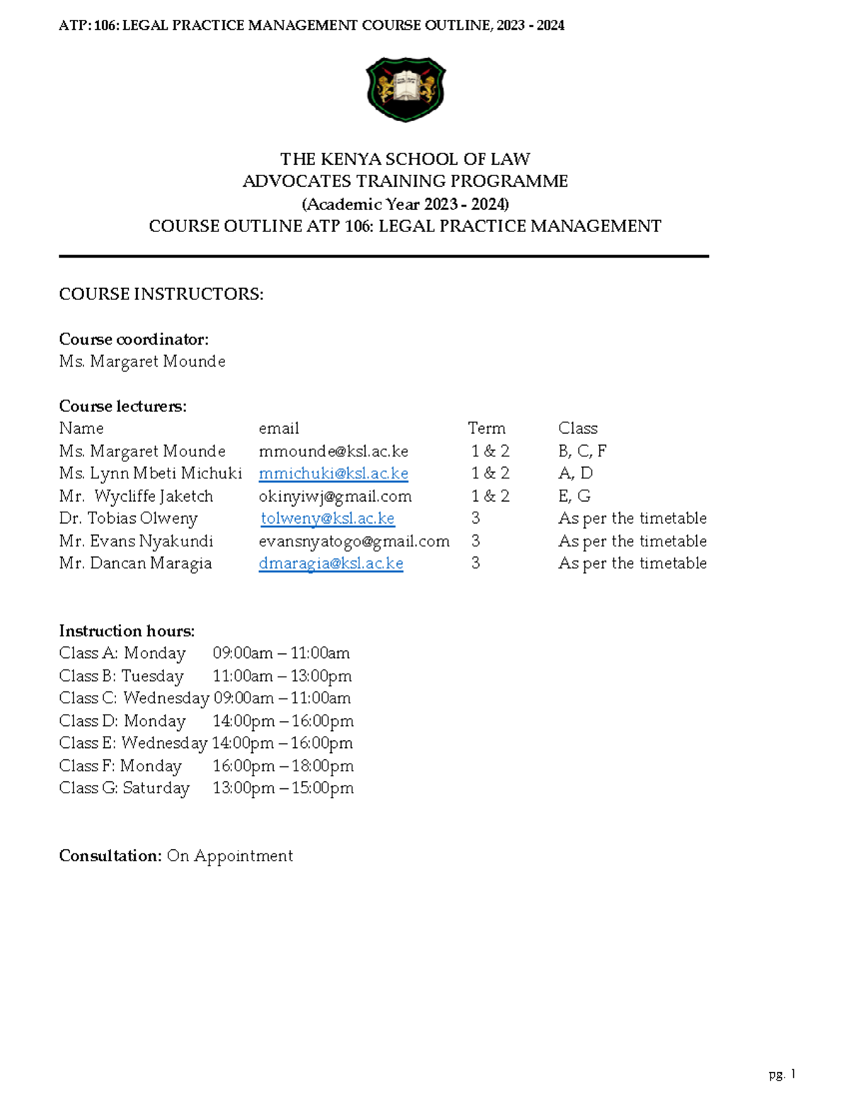 ATP 106 Legal Practice Management Course Outline - 2023 - 2024 - ATP ...
