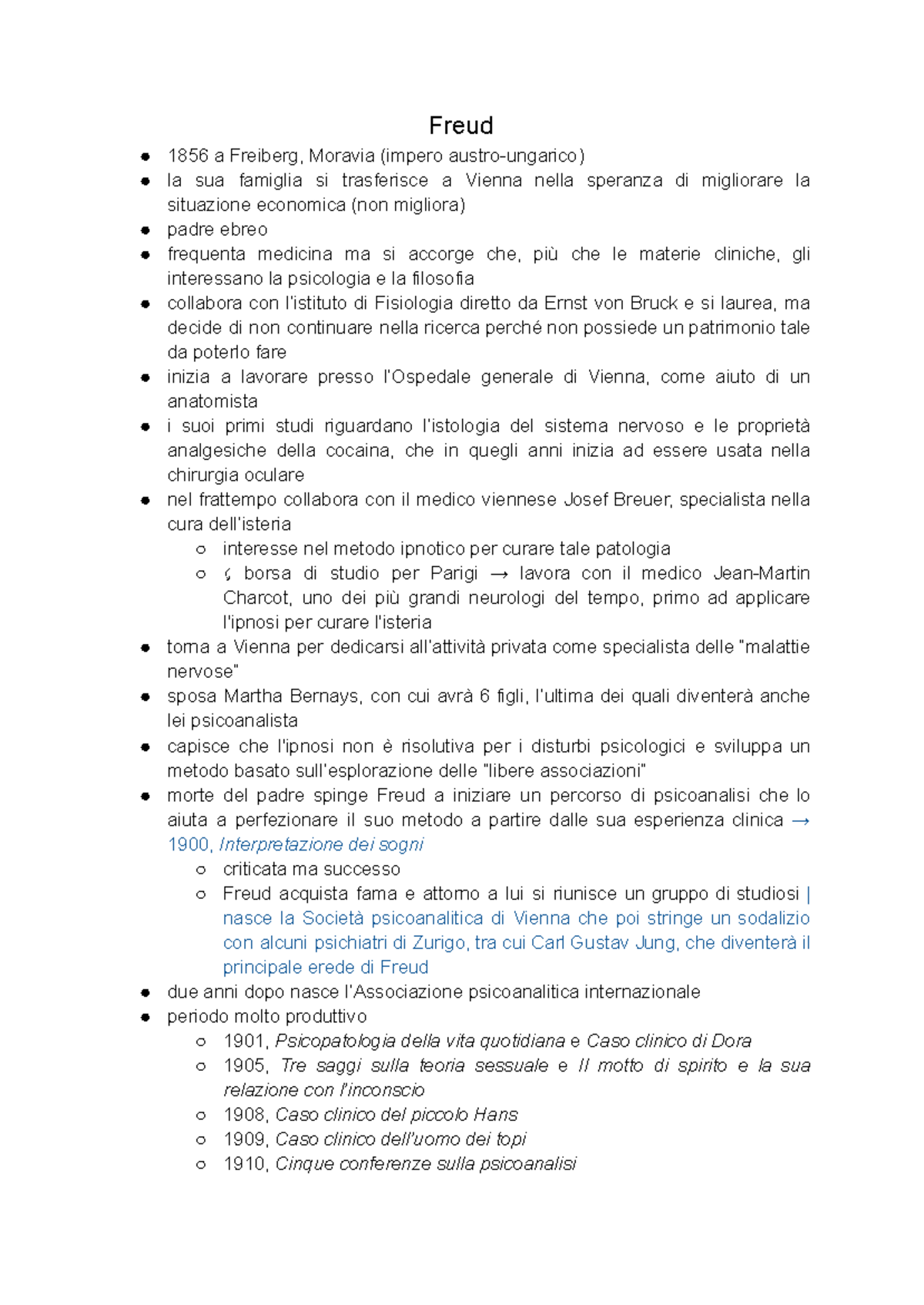 Freud - appunti del libro integrati con spiegazione professoressa ...