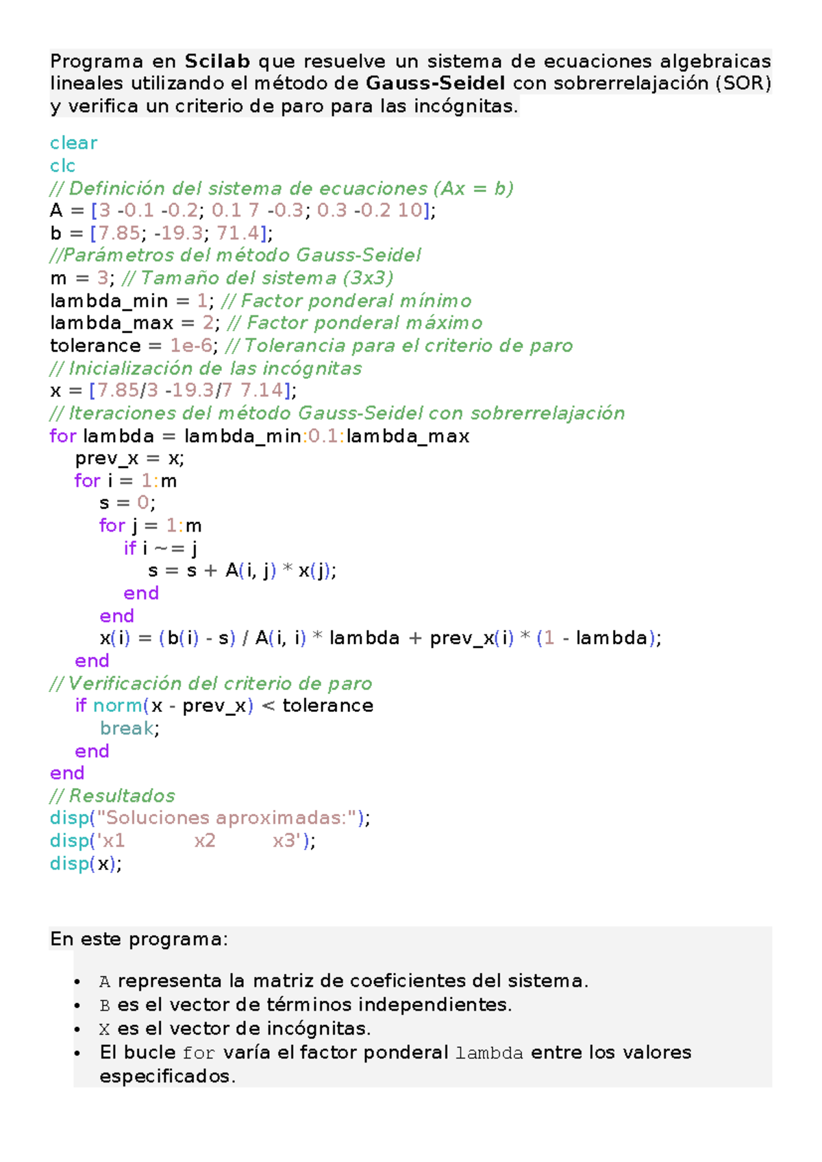 Gauss Seidel SOR - Metodos - Programa en Scilab que resuelve un sistema ...