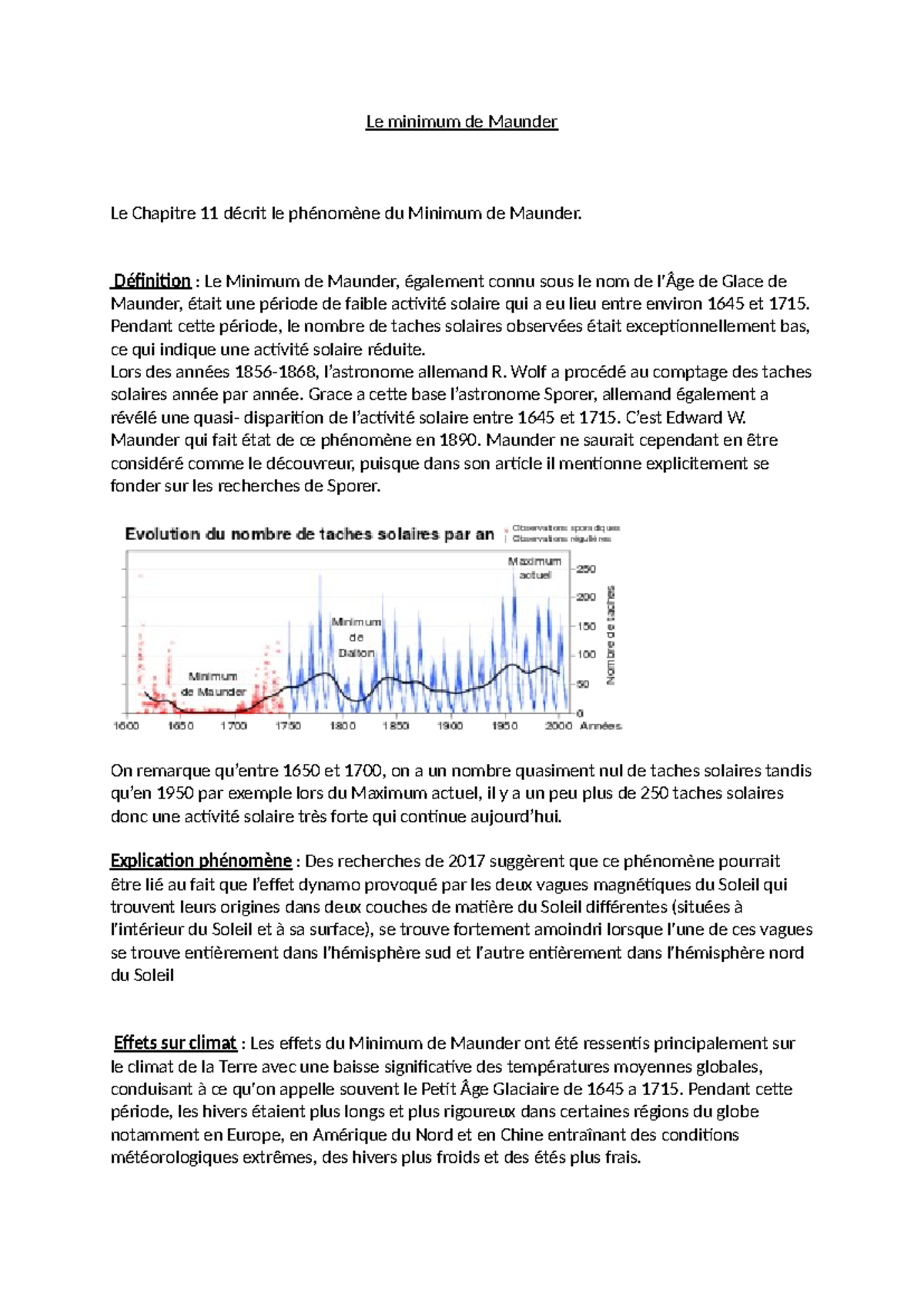 Exposé Le minimum de Maunder - Le minimum de Maunder Le Chapitre 11 ...
