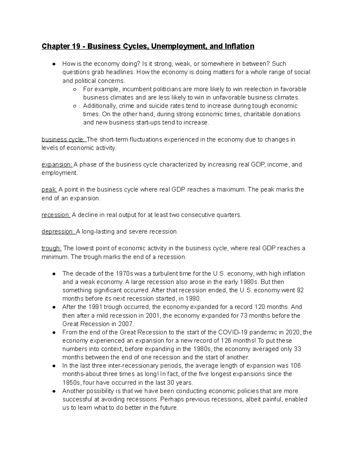 Ch 19 Business Cycles, Unemployment, and Inflation - Professor Fatima ...