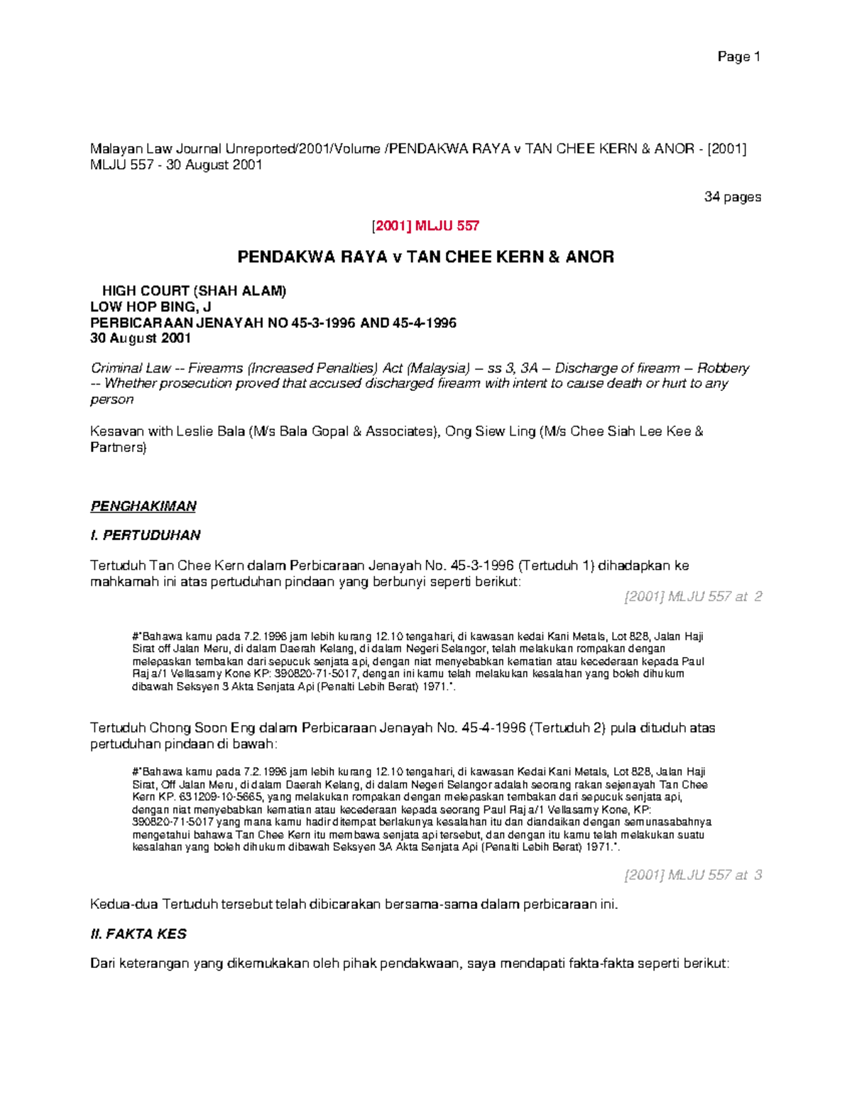 Pendakwa RAYA v TAN CHEE KERN & ANOR - [2001] - Malayan Law Journal ...