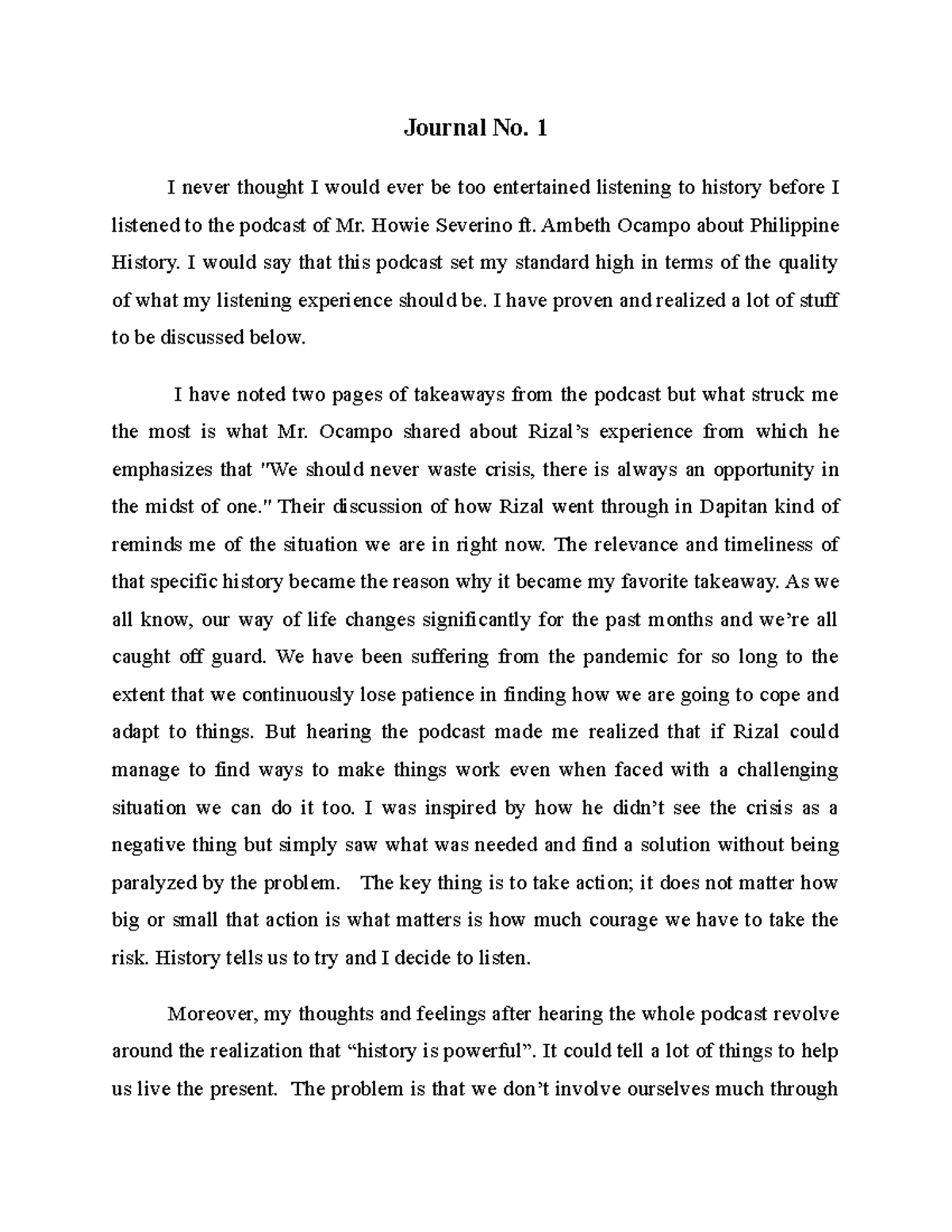 Journal (Readings in Philippine History) - PUP - Studocu