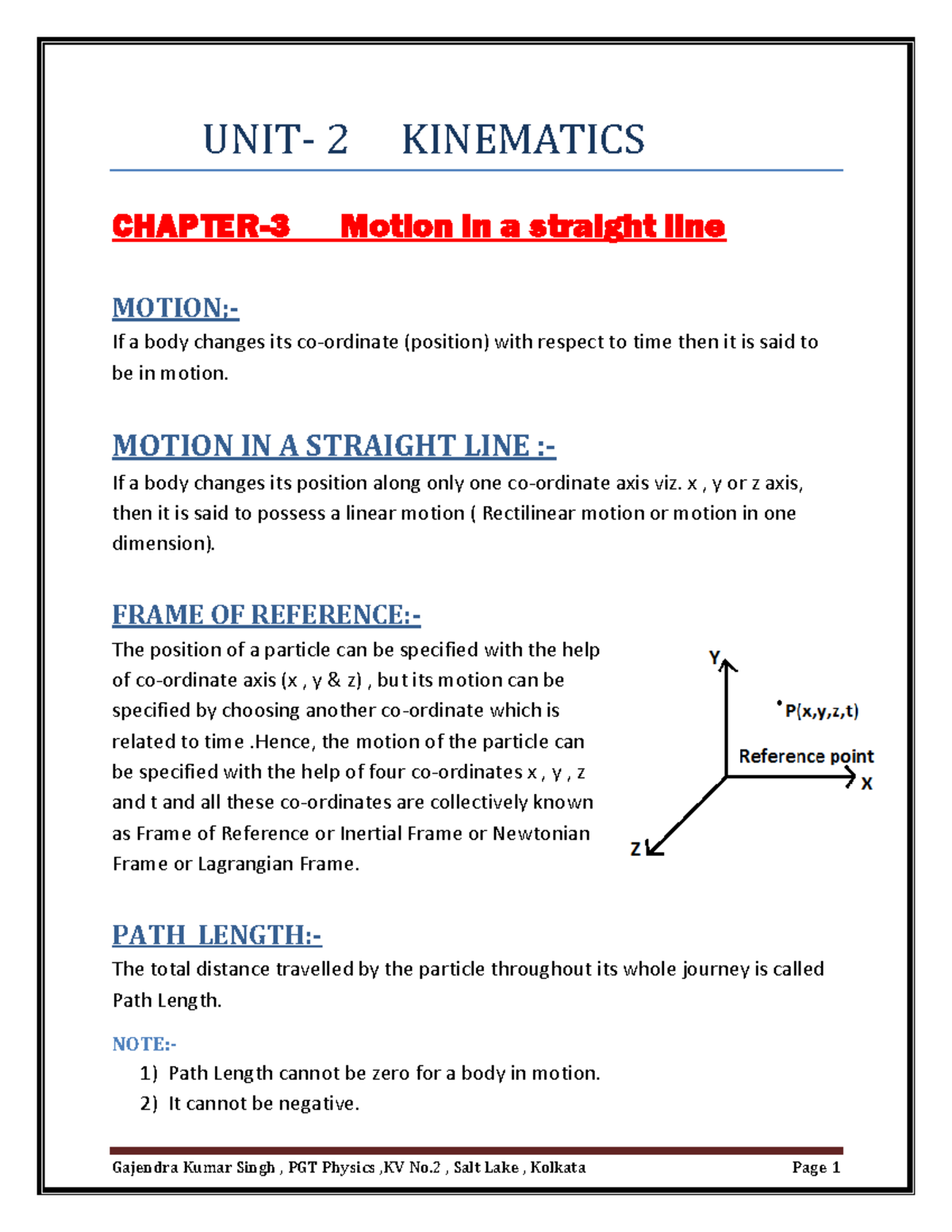 Class 11- Kinematics - ihhhh - UNIT- 2 KINEMATICS CHAPTER- 3 Motion in ...