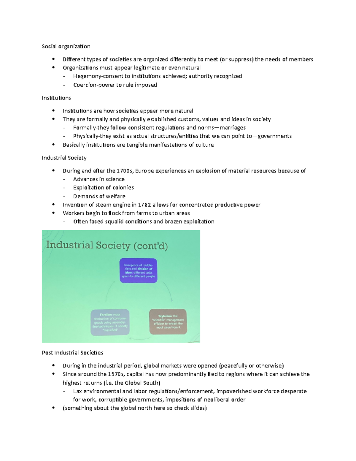 Week 4 Notes - Sam Smith SOC 1000 - Social organization Different types ...