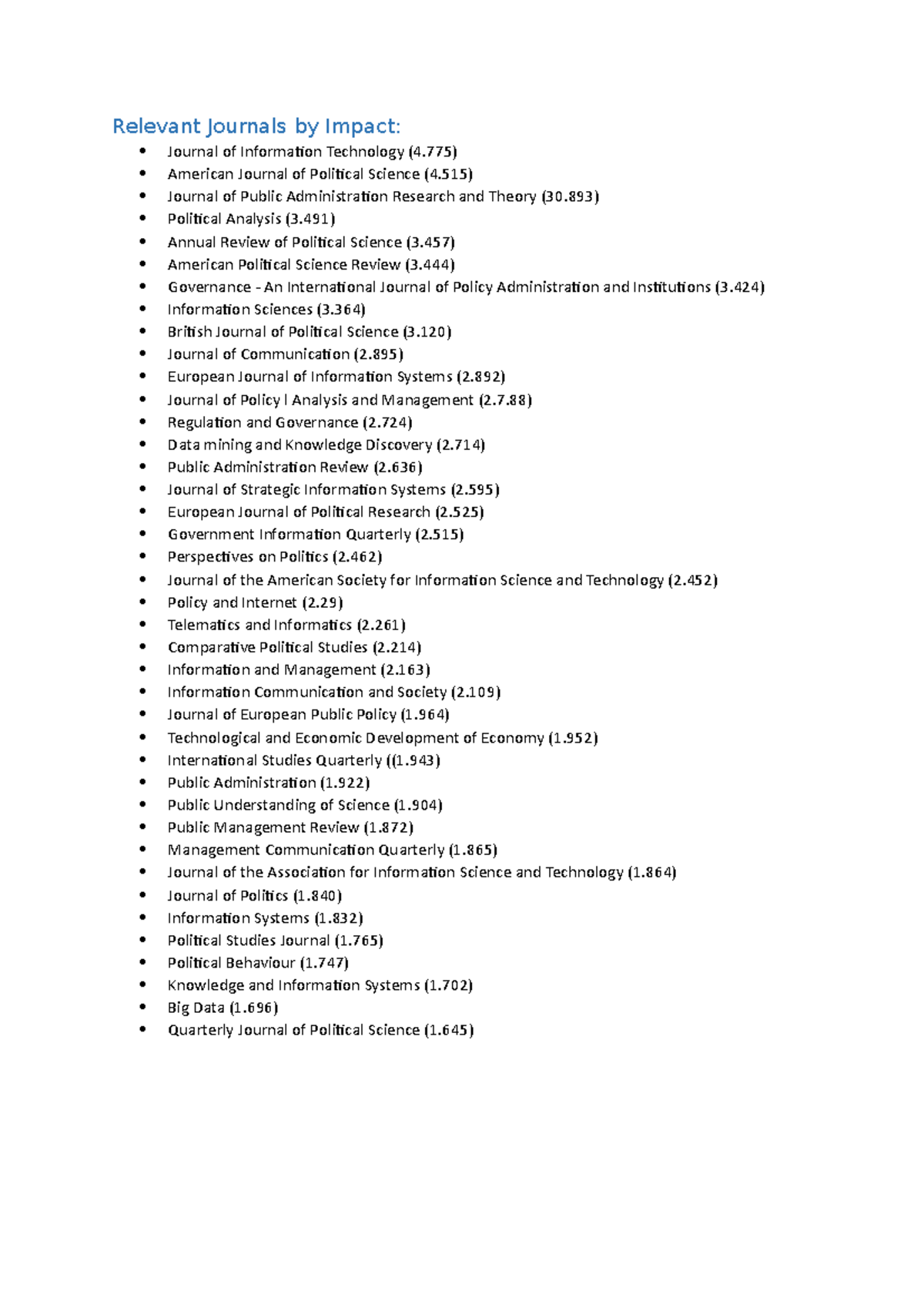 Impact list - Journals ranked by Impact - Relevant Journals by Impact ...