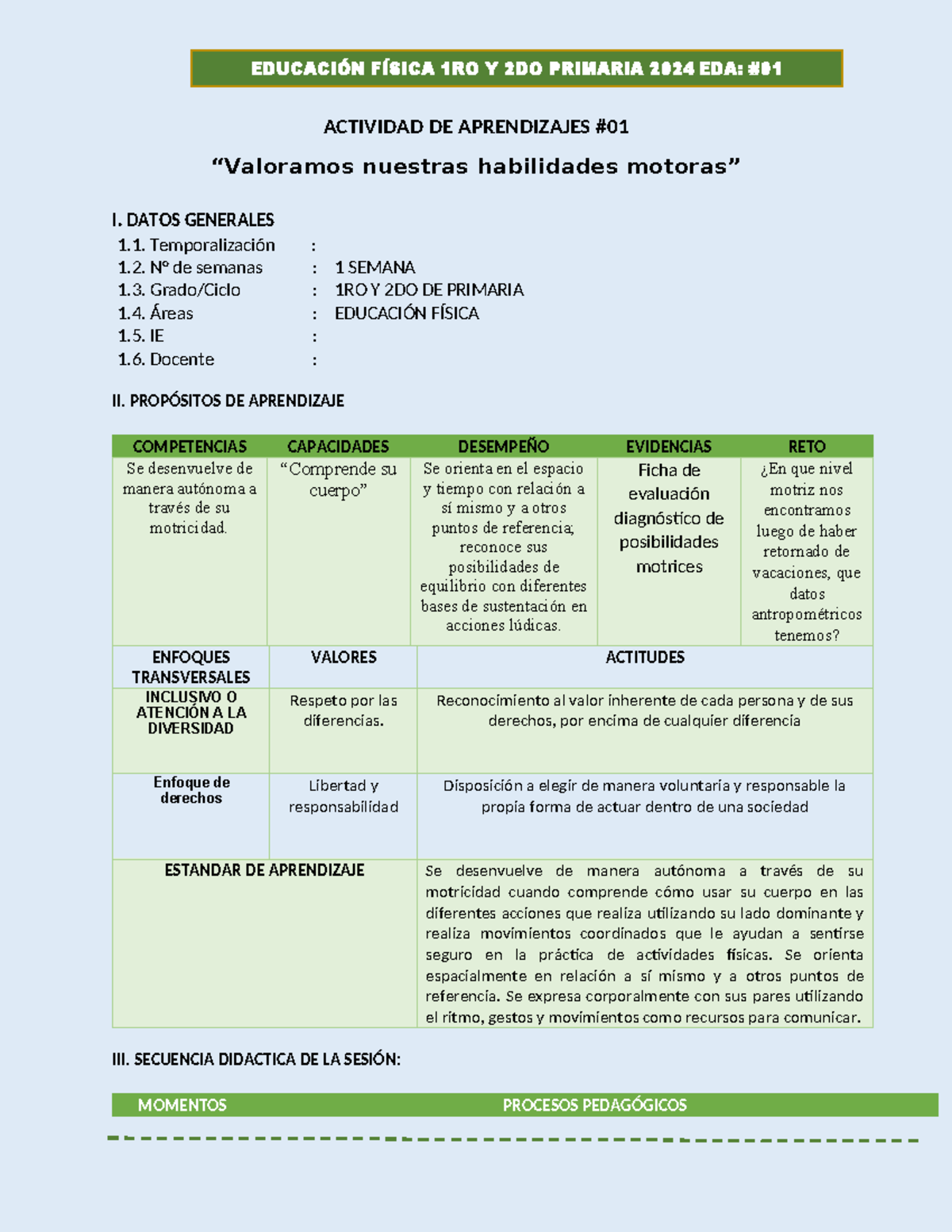 Sesión #01 EDA 1 1ro y 2do PRIM - ACTIVIDAD DE APRENDIZAJES “Valoramos nuestras habilidades ...