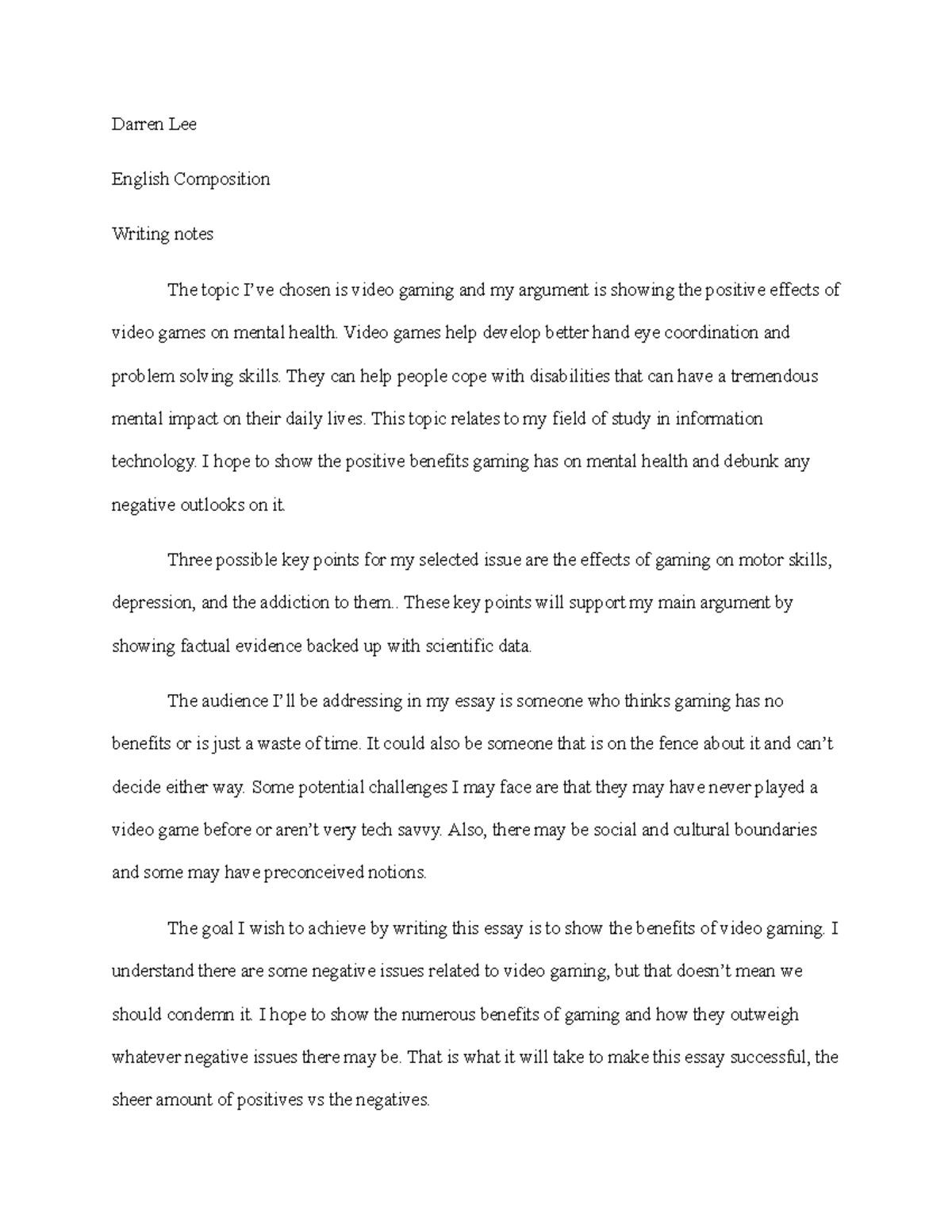 English composition II 123 writing notes - Darren Lee English ...