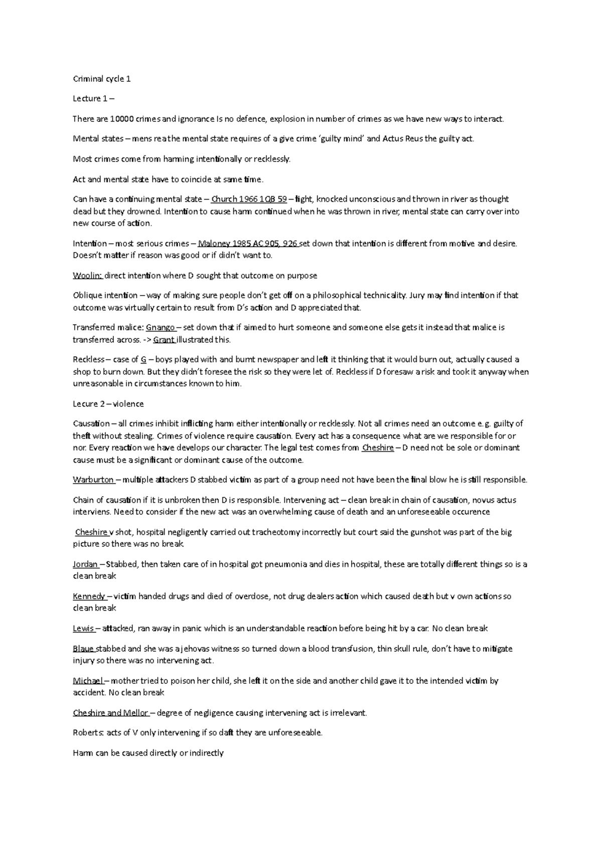 Criminal cycle 1 lecture notes and reading - Criminal cycle 1 Lecture 1 ...
